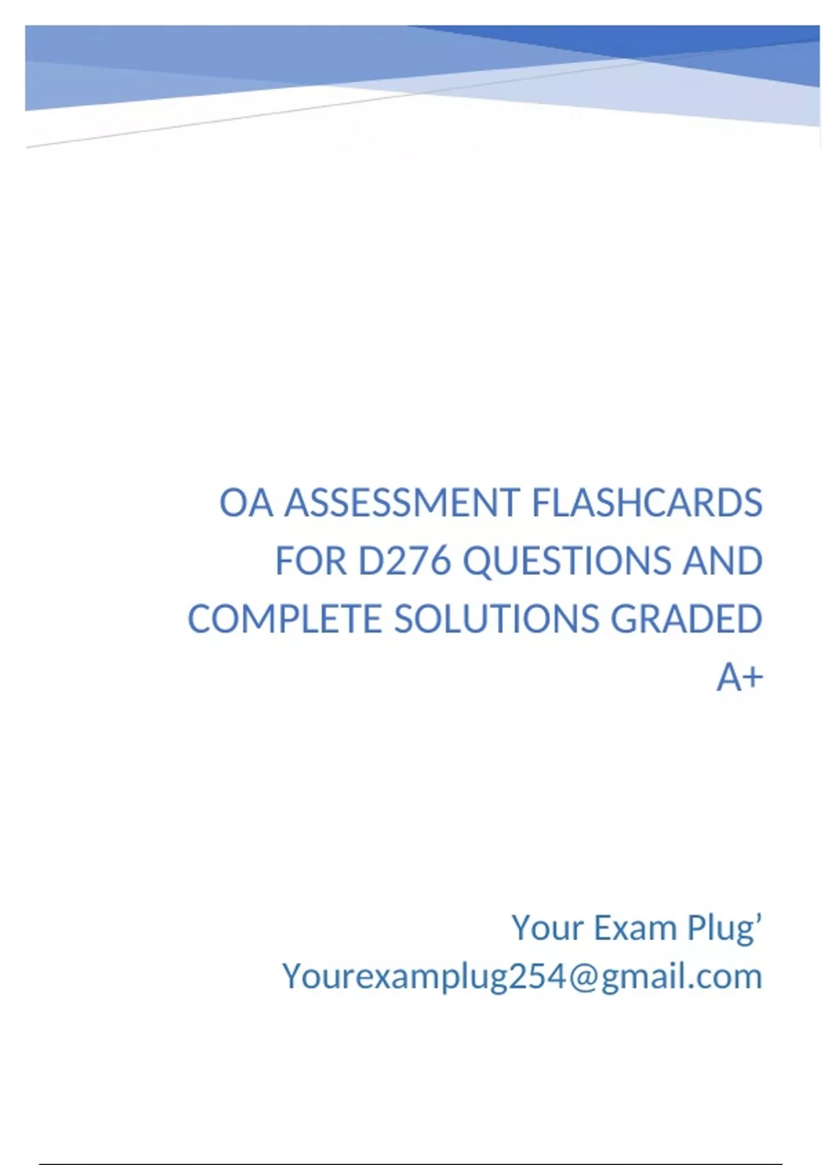 OA Assessment Flashcards for D276 Questions and Complete Solutions ...
