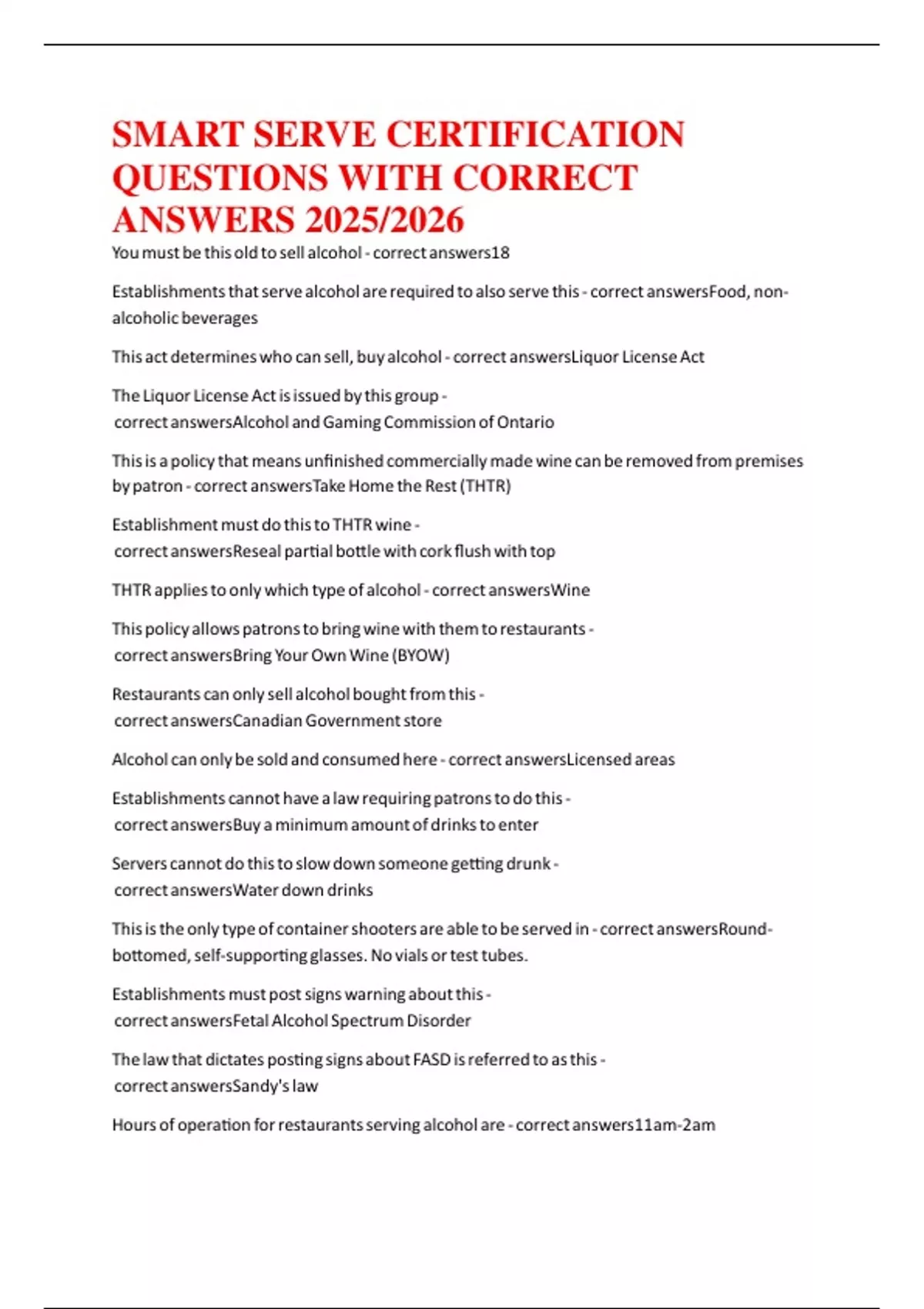SMART SERVE CERTIFICATION QUESTIONS WITH CORRECT ANSWERS 2025 - Smart ...