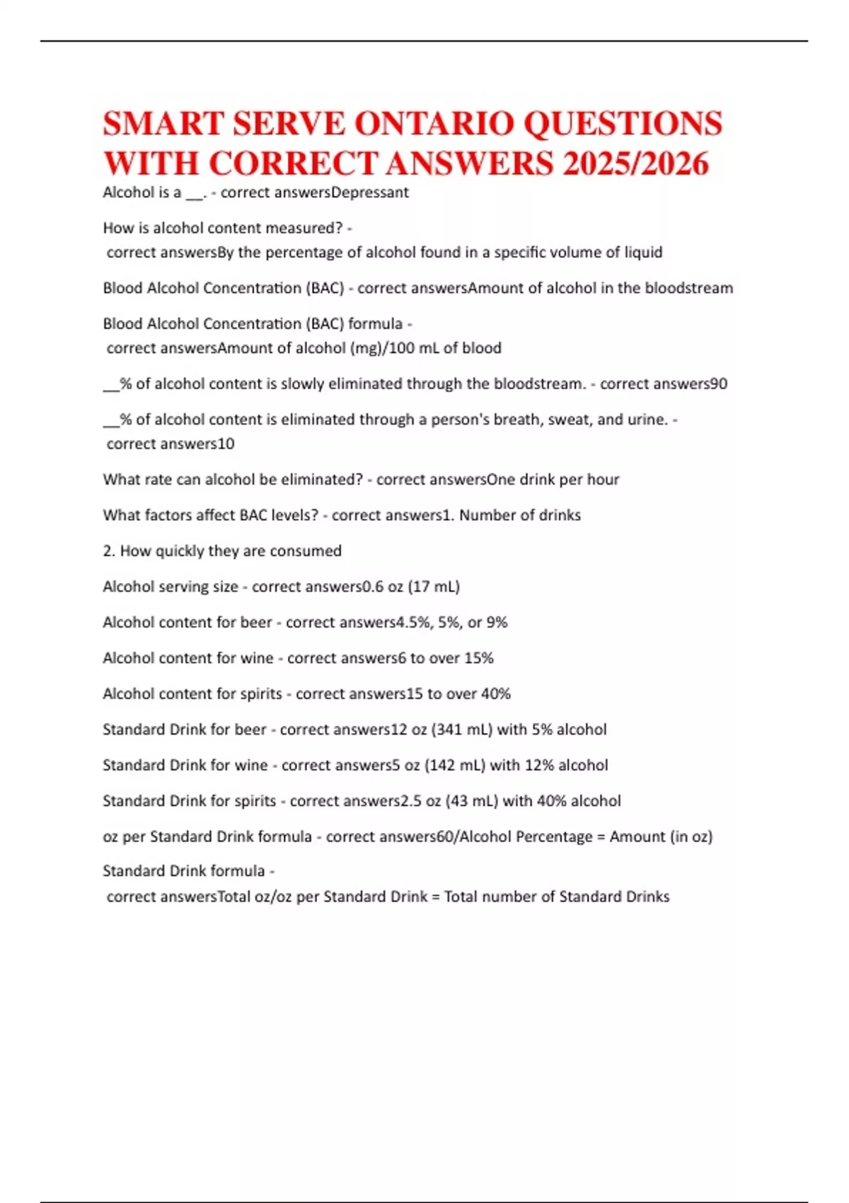 SMART SERVE ONTARIO QUESTIONS WITH CORRECT ANSWERS 2025. - Smart sheet ...