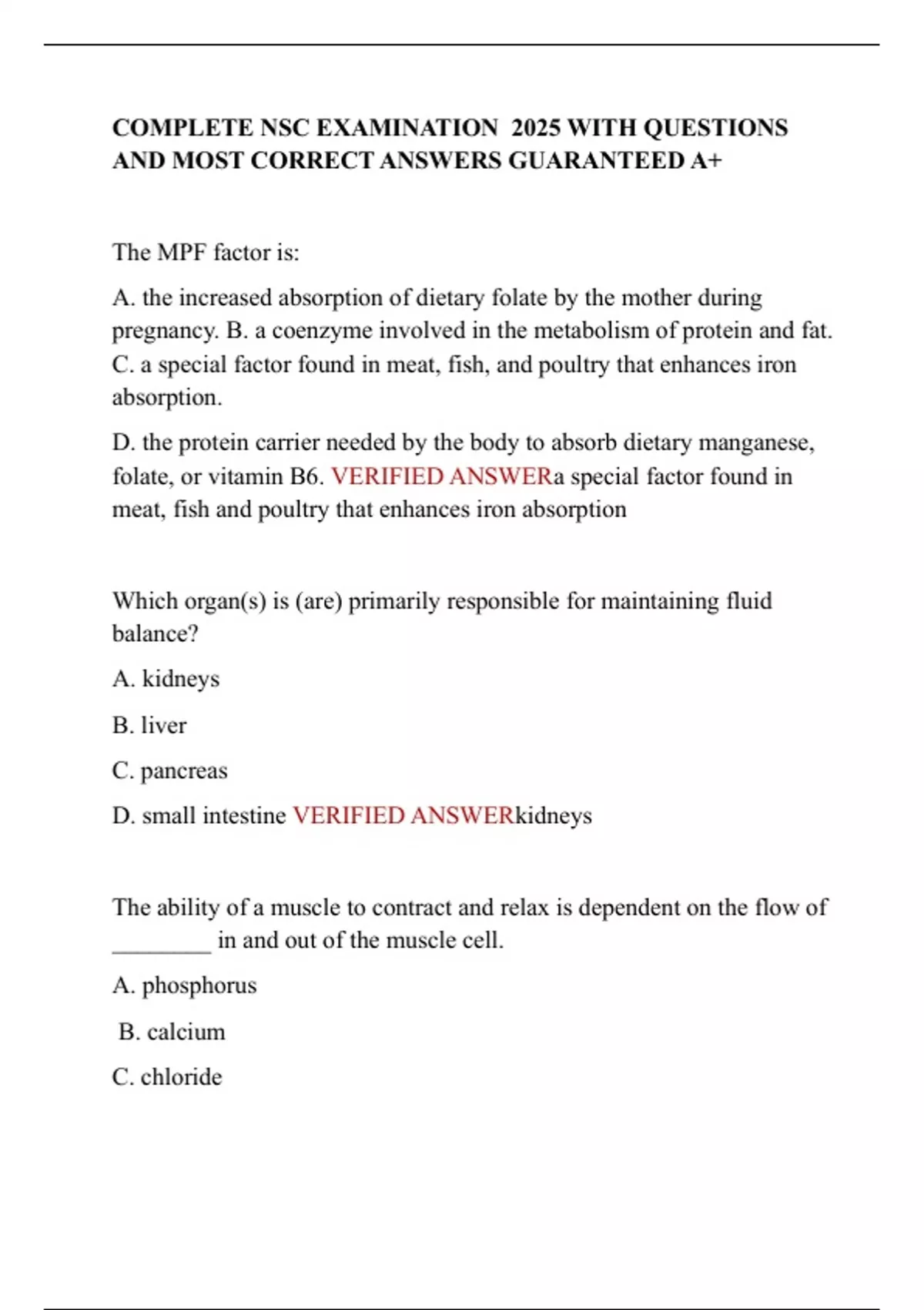 COMPLETE NSC EXAMINATION 2025 WITH QUESTIONS AND MOST CORRECT ANSWERS ...