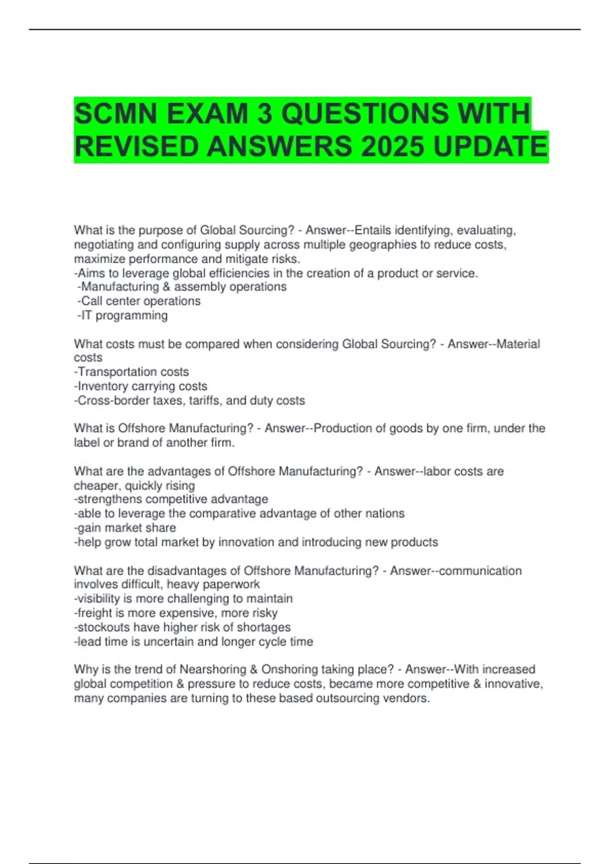 SCMN EXAM 3 QUESTIONS WITH REVISED ANSWERS 2025 UPDATE - SCMN - Stuvia US