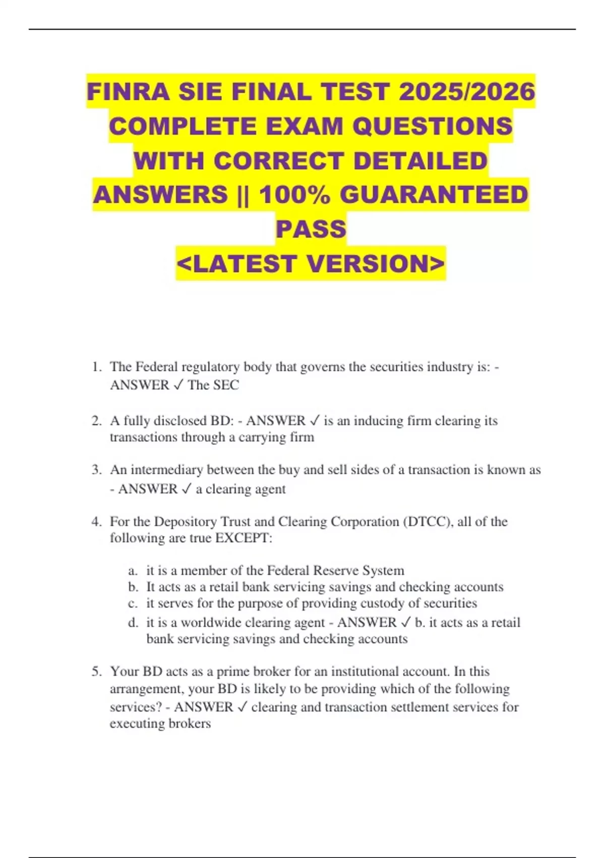 FINRA SIE FINAL TEST 2025/2026 COMPLETE EXAM QUESTIONS WITH CORRECT ...
