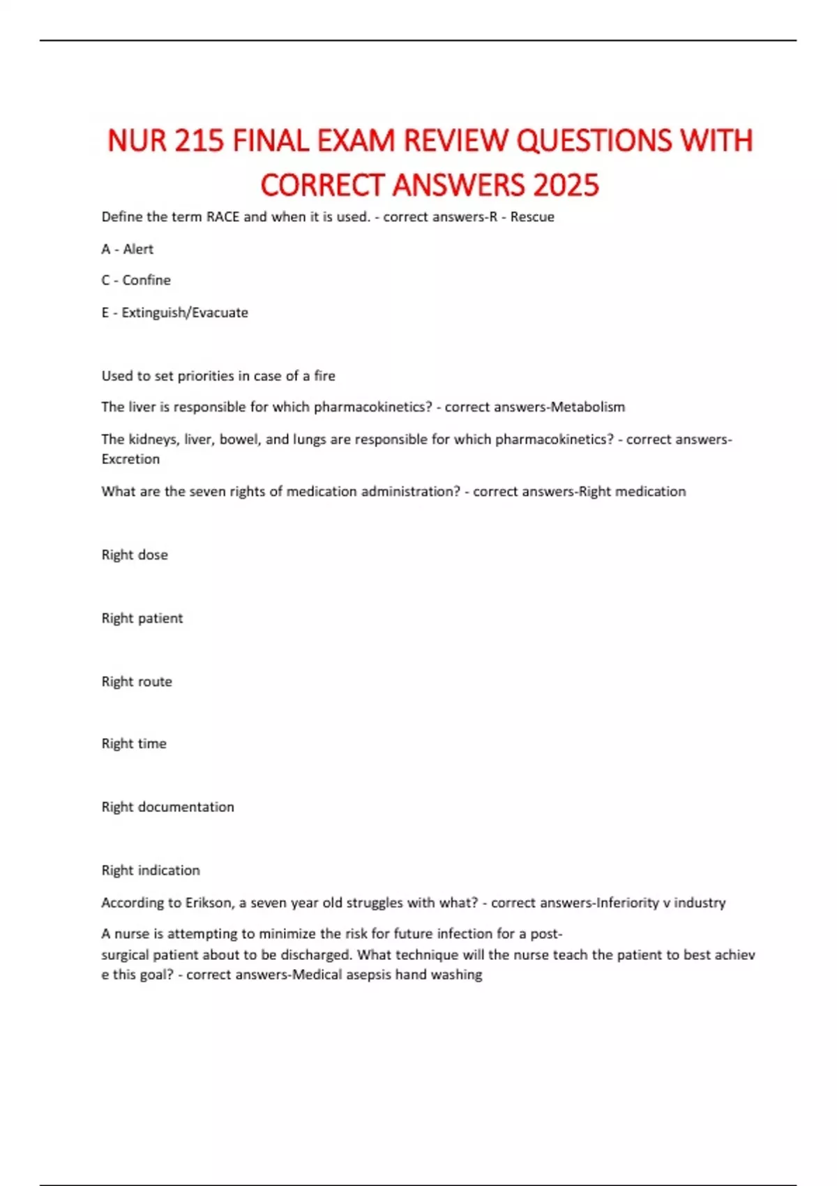 NUR 215 FINAL EXAM REVIEW QUESTIONS WITH CORRECT ANSWERS 2025 - NUR 215 ...