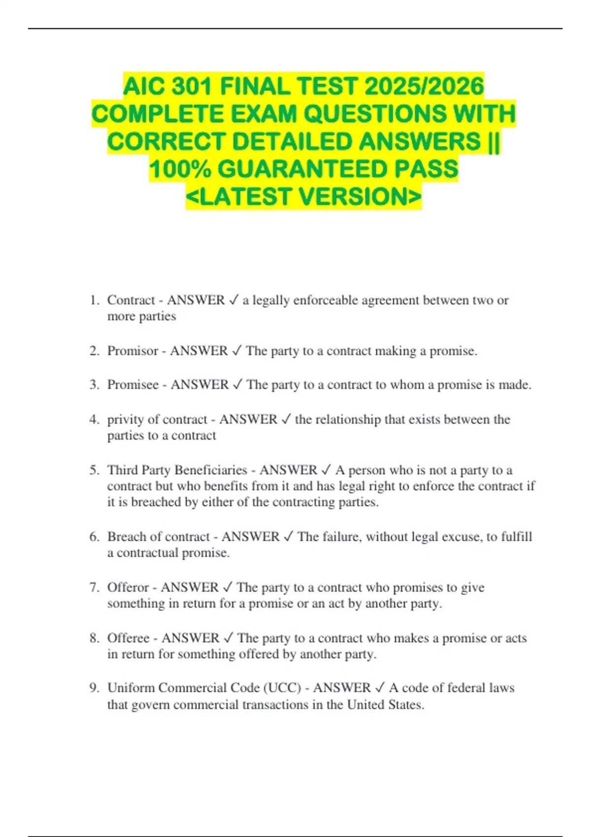 AIC 301 FINAL TEST 2025/2026 COMPLETE EXAM QUESTIONS WITH CORRECT ...