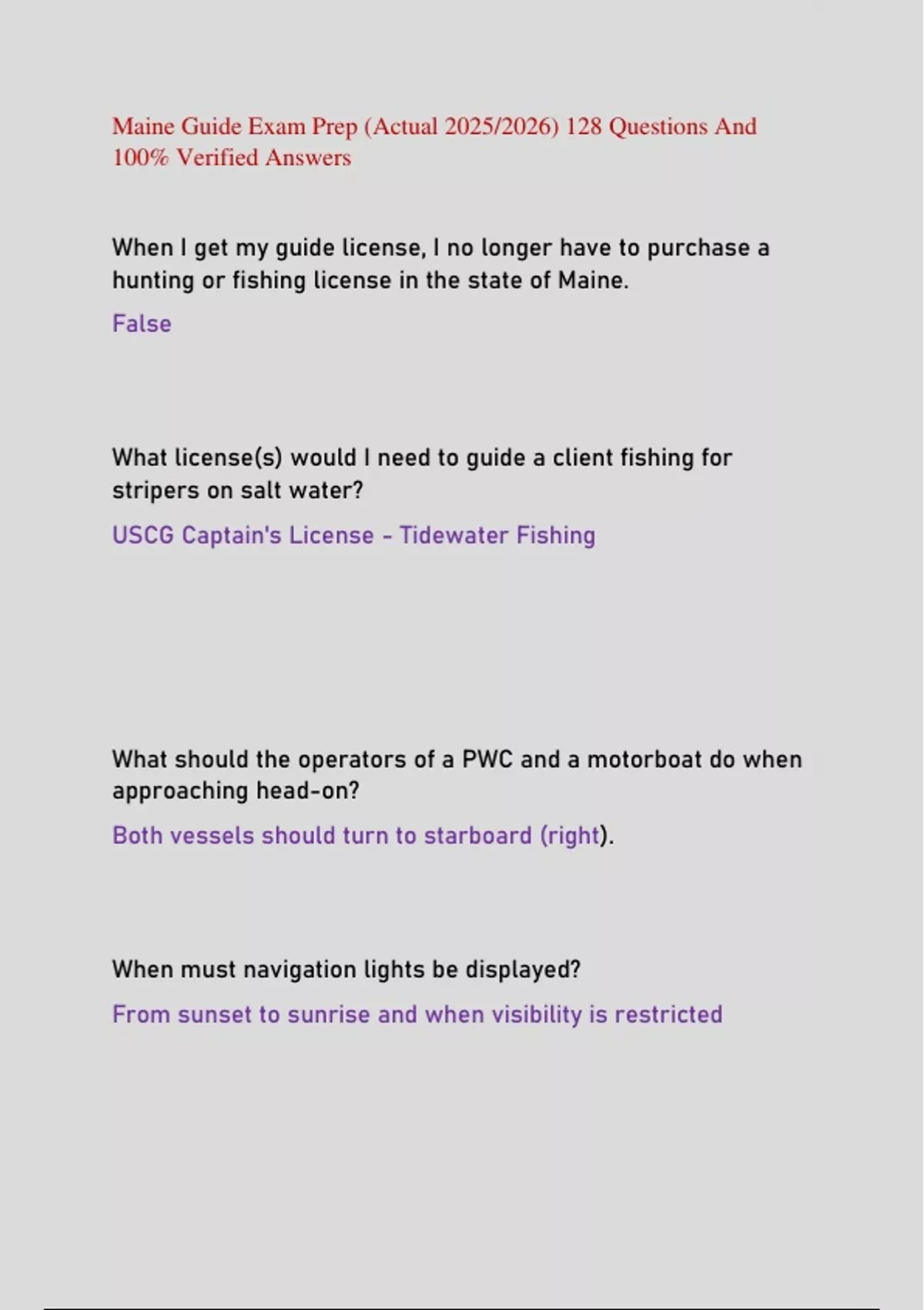 Maine Guide Exam Prep (Actual 2025/2026) 128 Questions And 100% ...