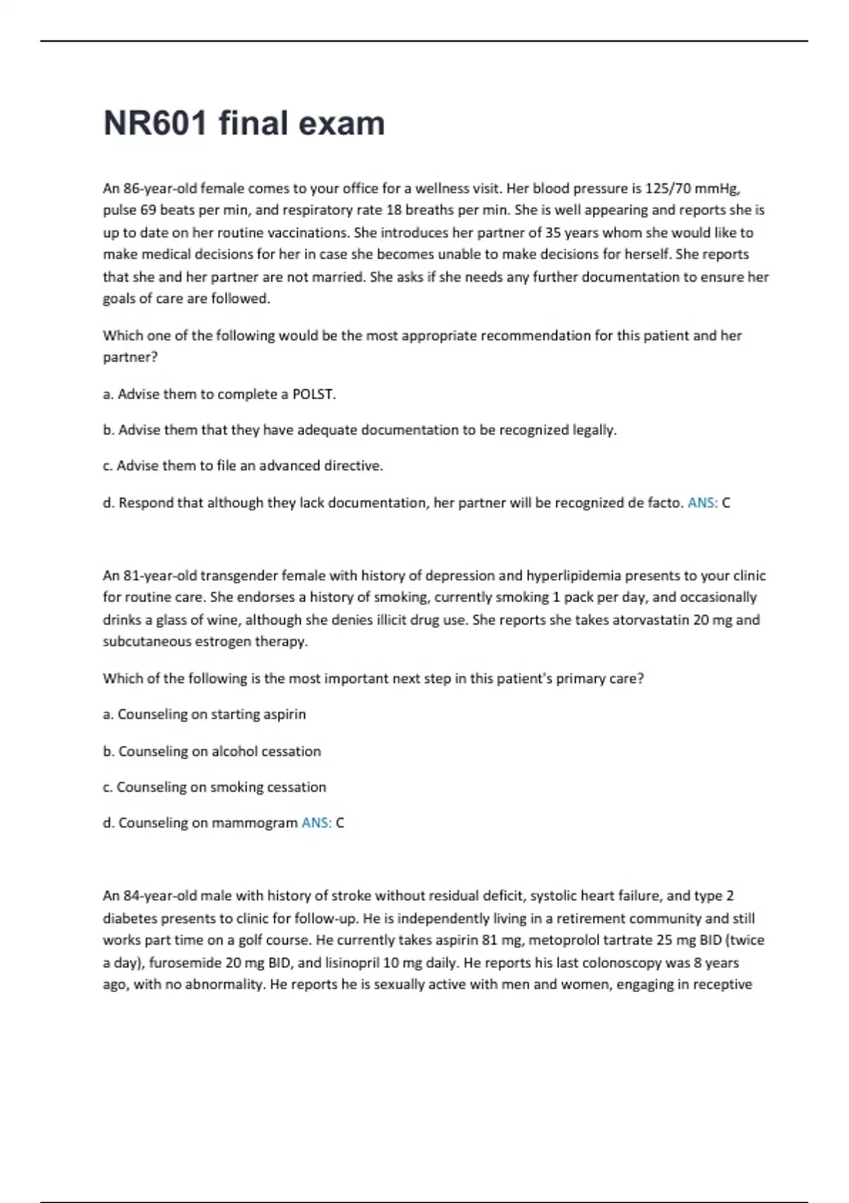 NR601 final Exam Questions And Answers - NR601 - Stuvia US