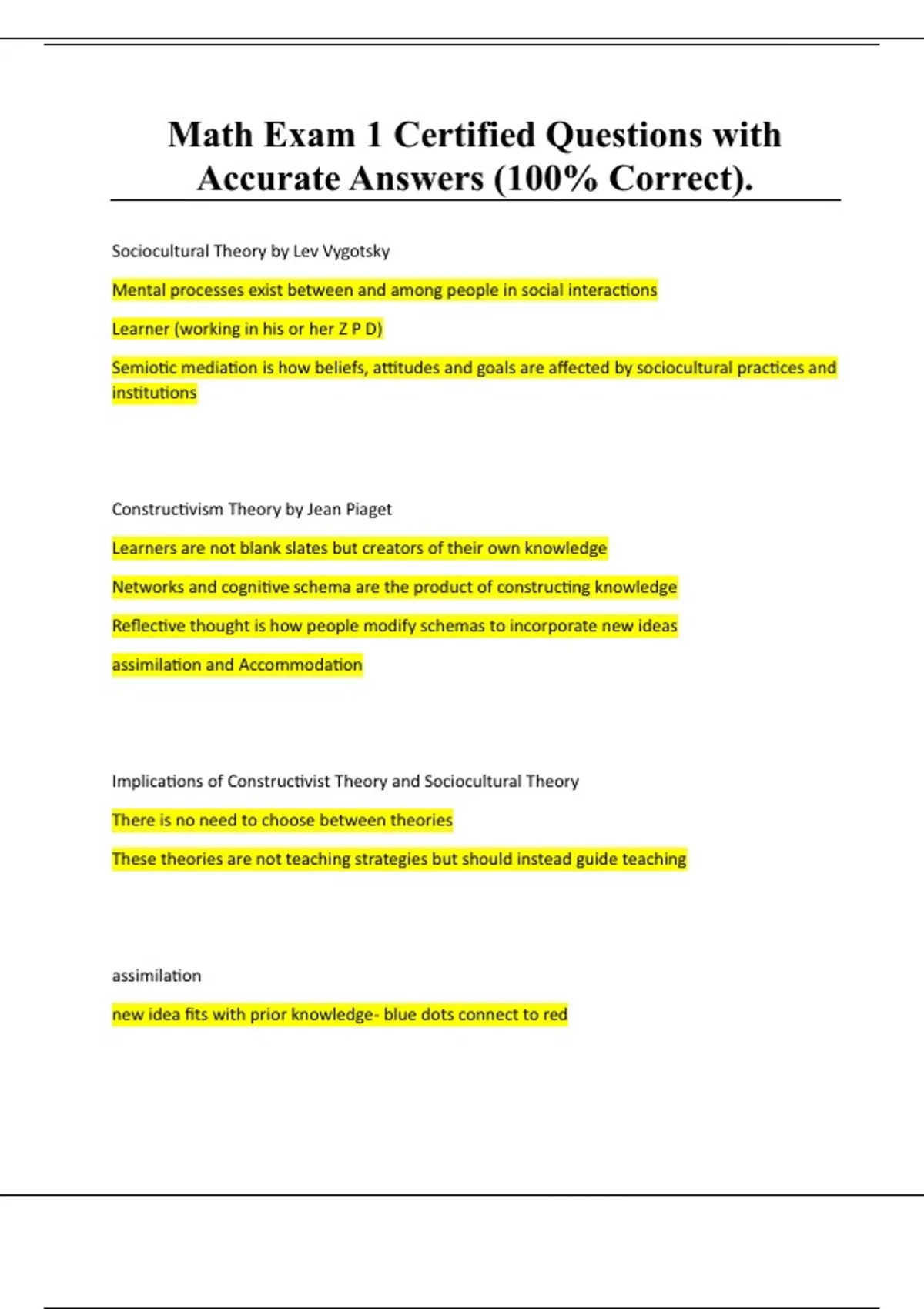 Math Exam 1 Certified Questions with Accurate Answers (100% Correct ...