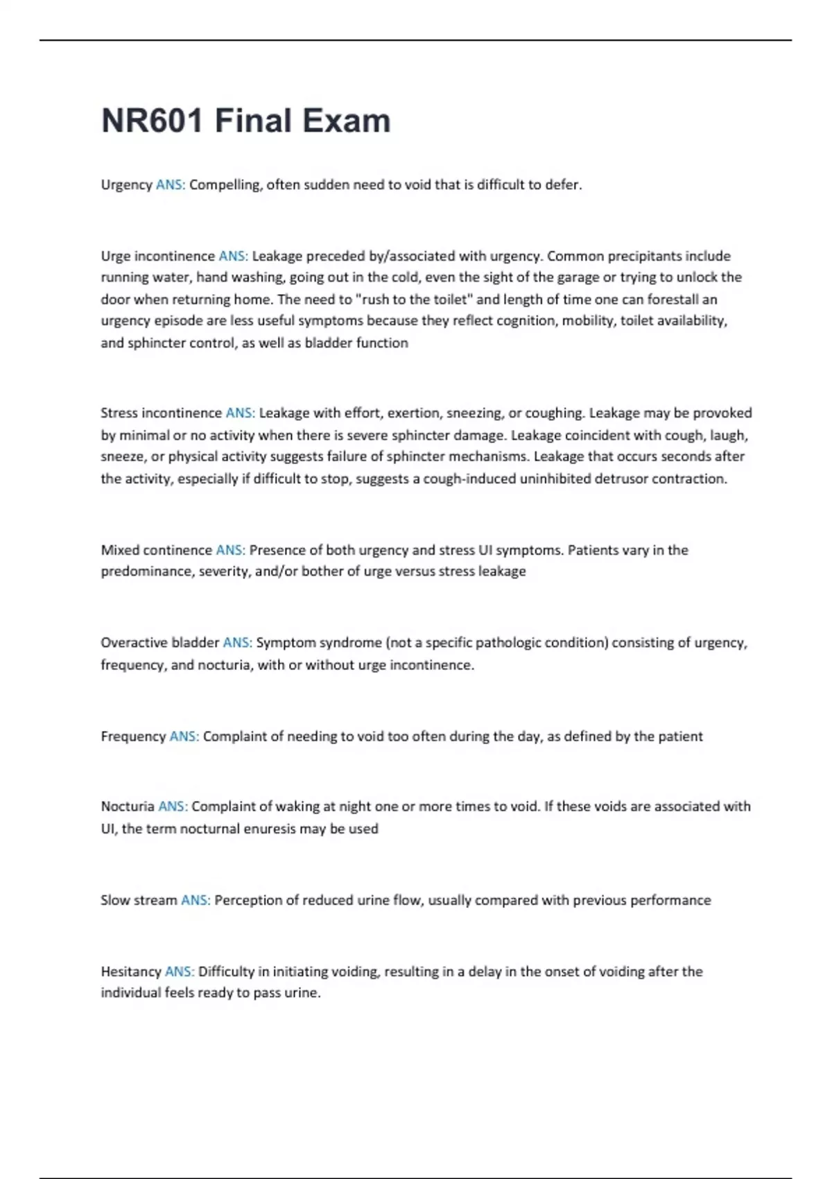 NR601 Final Exam. 170 Questions And Answers - NR601 - Stuvia US