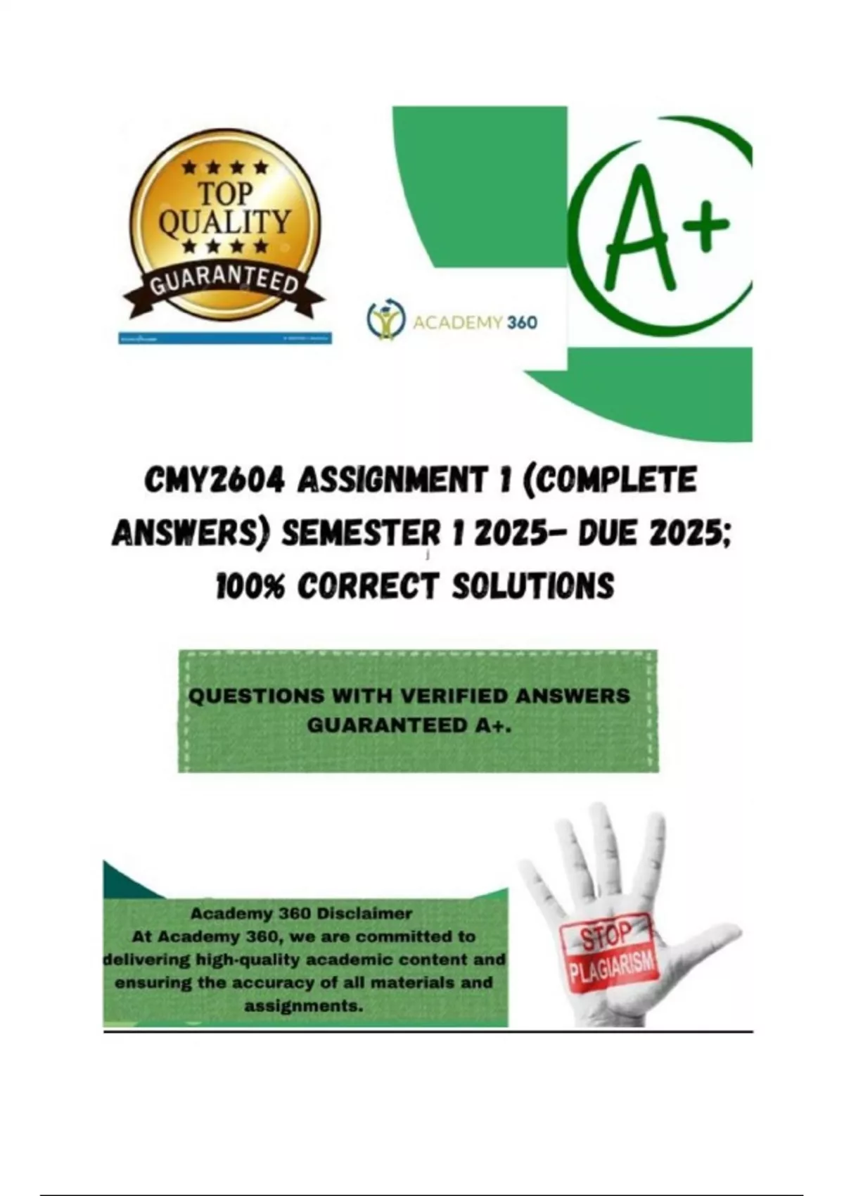 CMY2604 Assignment 1 (COMPLETE ANSWERS) Semester 1 2025- DUE 2025; 100% ...