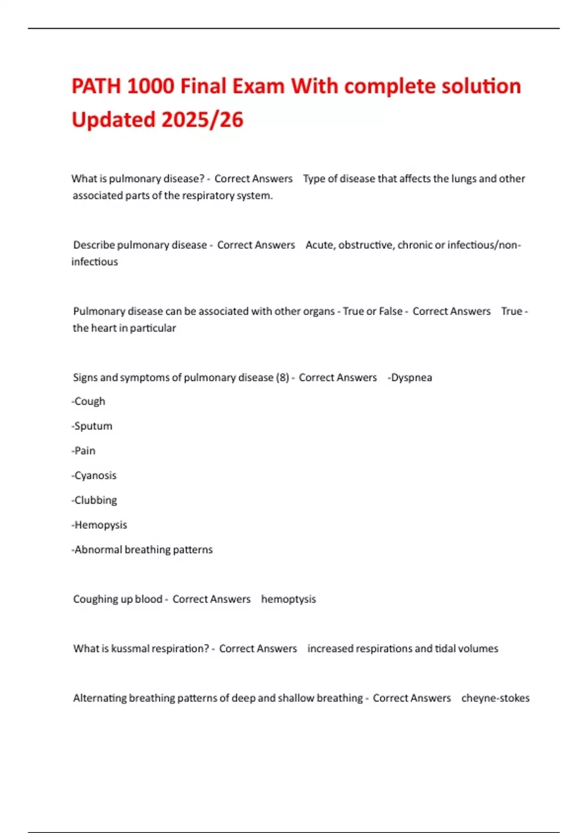 PATH 1000 Final Exam With complete solution Updated 2025/26 - PATH 1000 ...