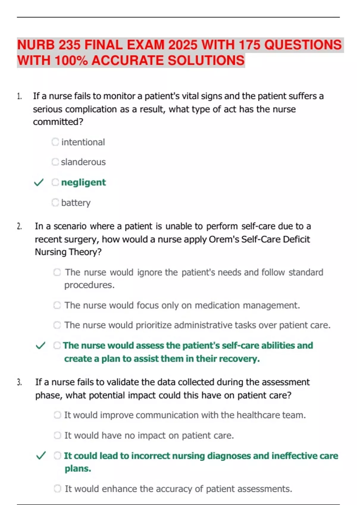 NURB 235 FINAL EXAM 2025 WITH 175 QUESTIONS WITH 100% ACCURATE ...