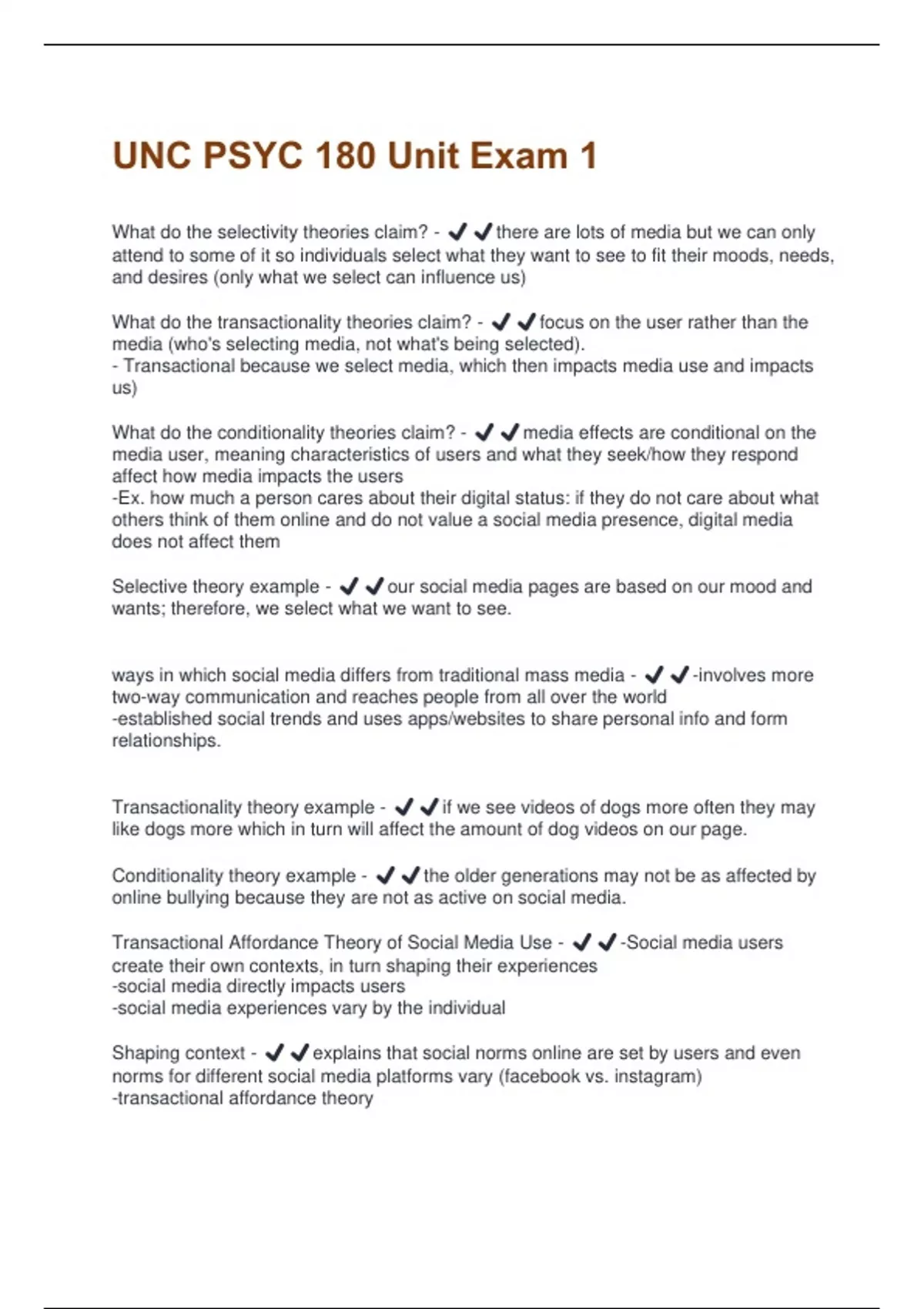 UNC PSYC 180 Unit Exam 1 questions and answers all are correct 2025 ...