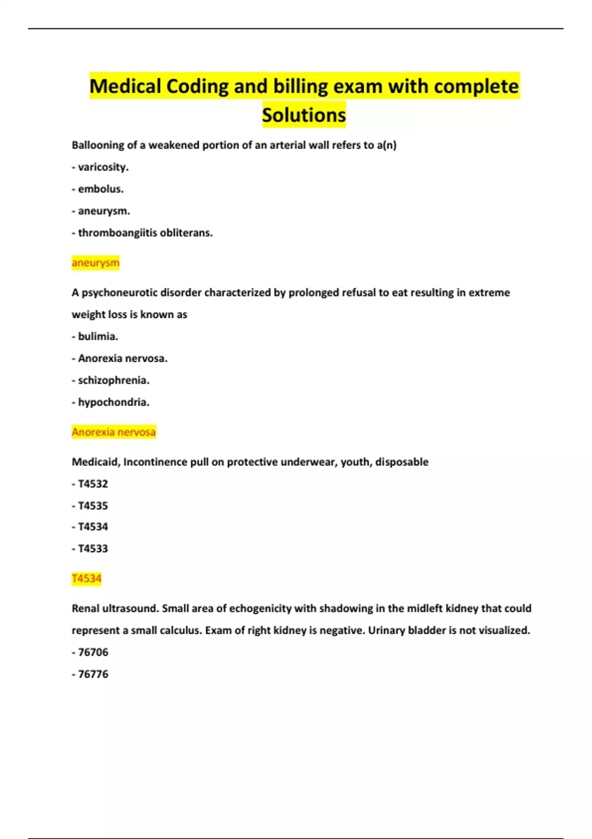 Medical Coding and billing exam with complete Solutions - Medical ...