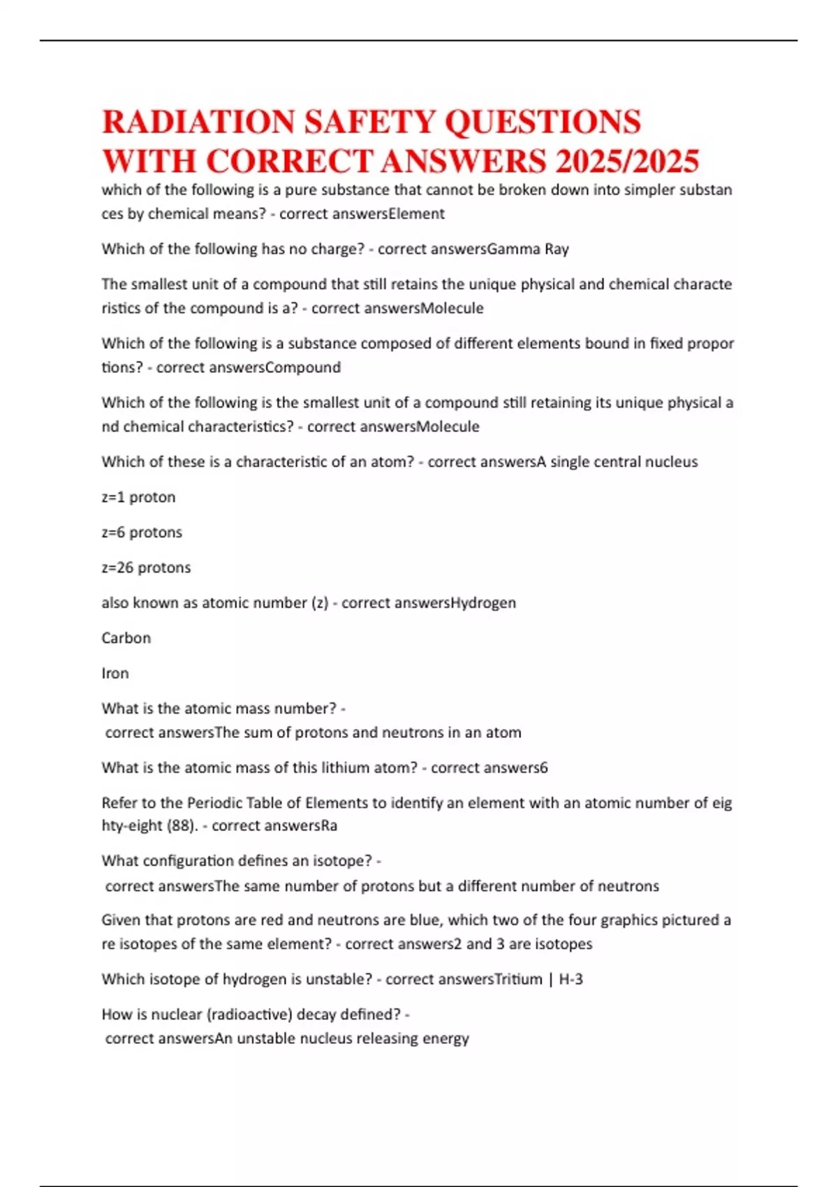 RADIATION SAFETY TEST QUESTIONS WITH CORRECT ANSWERS 2025 - Radiation ...