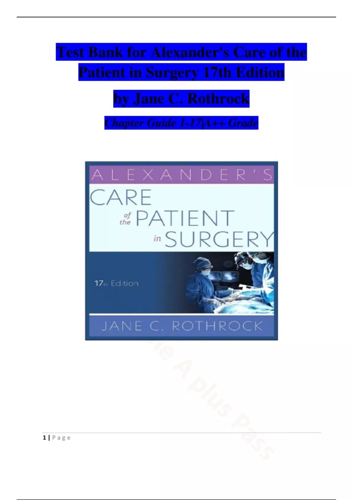 Test Bank for Alexander's Care of the Patient in Surgery 17th Edition ...