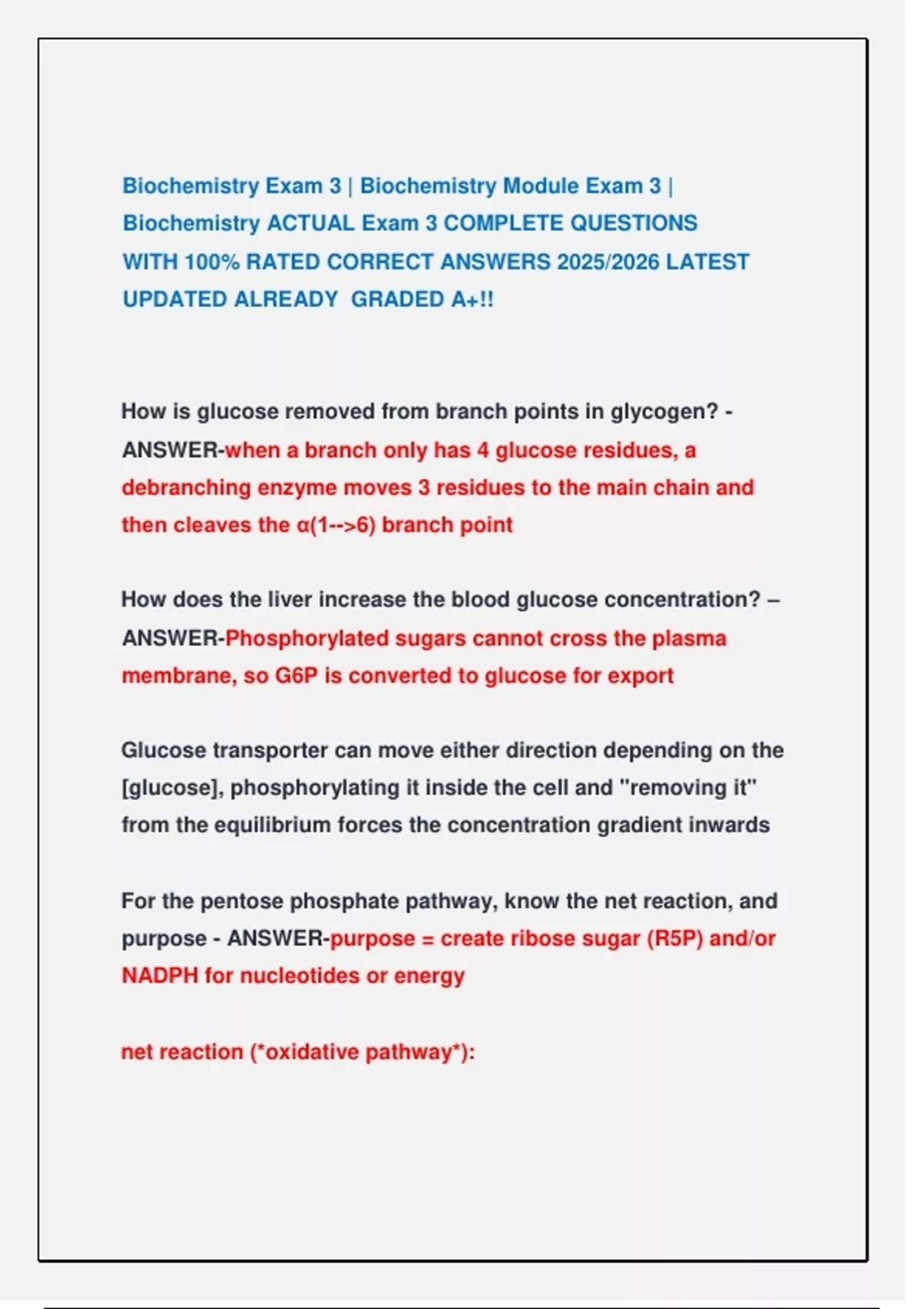 Biochemistry Exam 3 | Biochemistry Module Exam 3 | Biochemistry ACTUAL ...