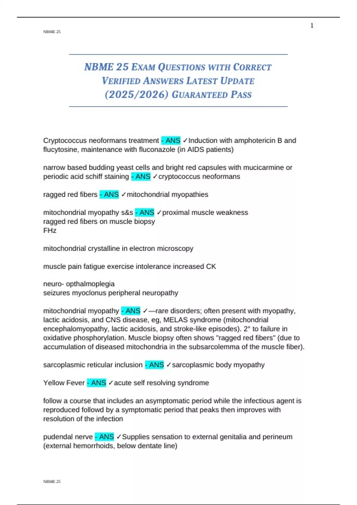 NBME 25 EXAM QUESTIONS WITH CORRECT VERIFIED ANSWERS LATEST UPDATE ...