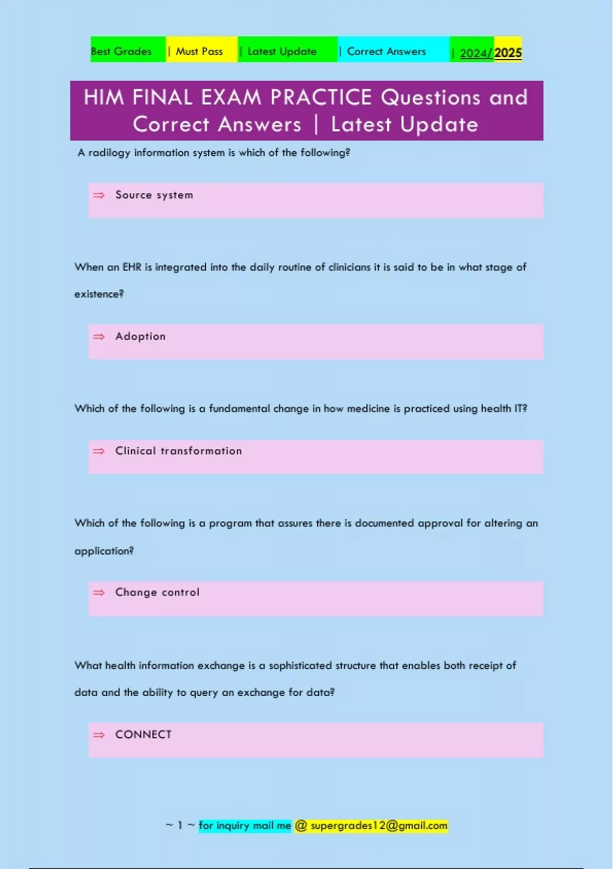 HIM FINAL EXAM PRACTICE Questions and Correct Answers | Latest Update ...
