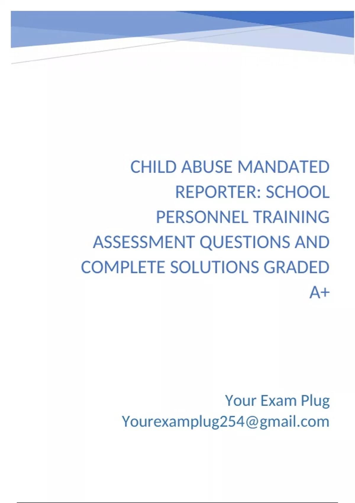 Child Abuse Mandated Reporter School Personnel Training Assessment ...