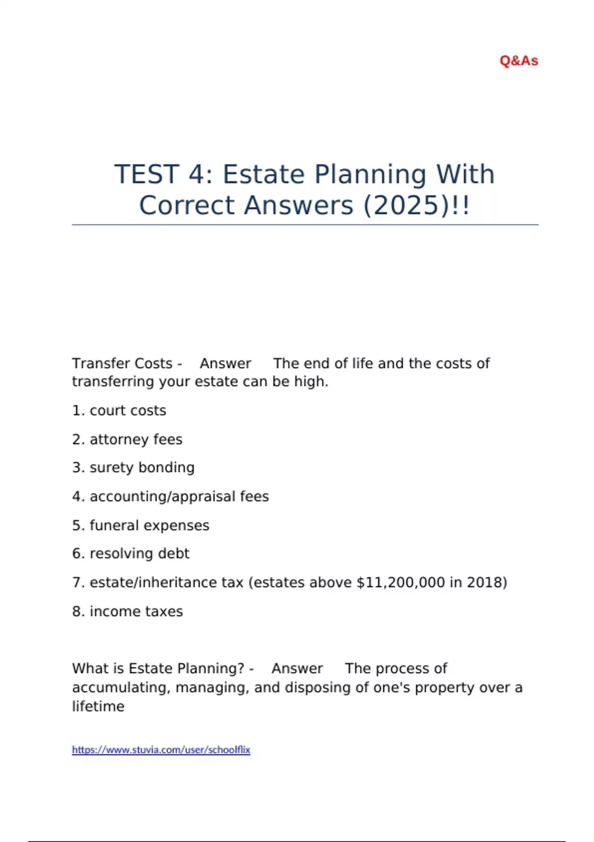 TEST 4 Estate Planning With Correct Answers (2025)!! - Estate Planning ...