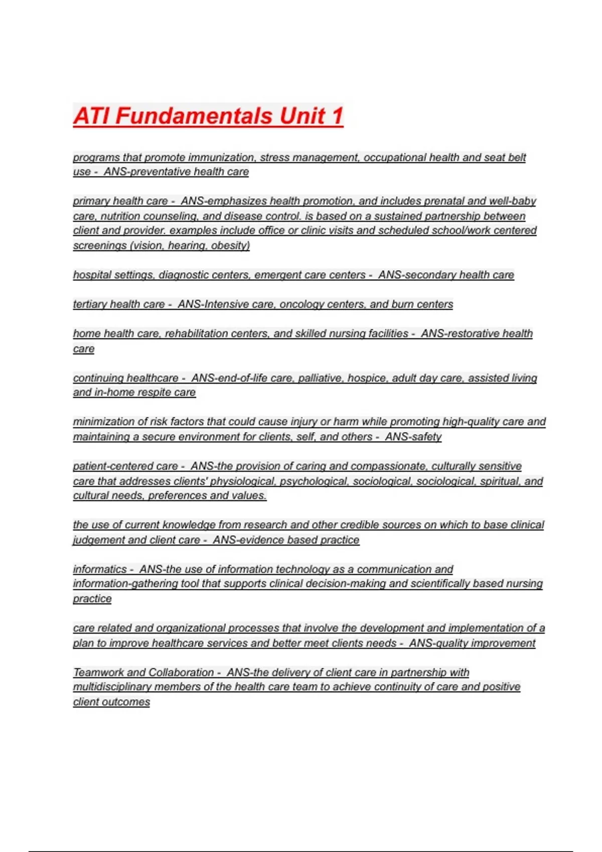 ATI Fundamentals Unit 1 Exam Questions with correct Answers 2025/2026 ...