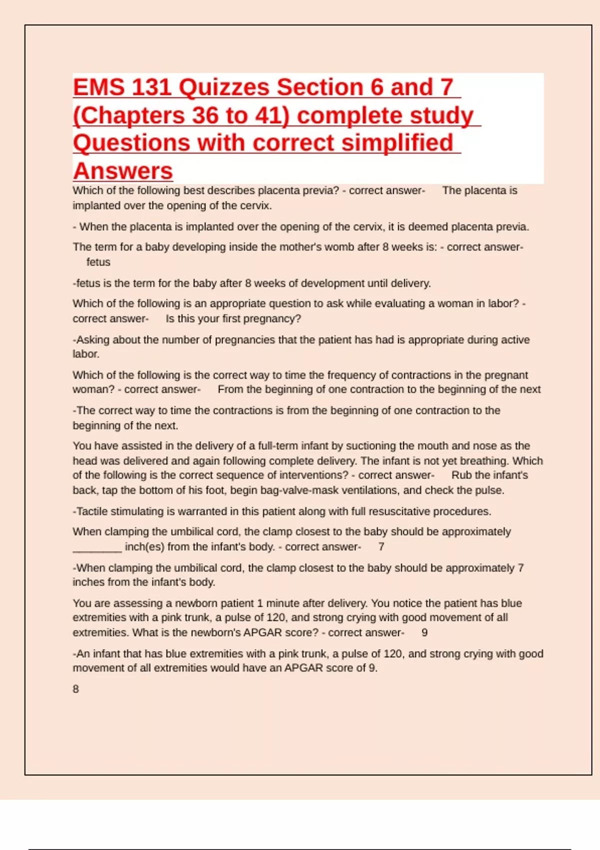EMS 131 Quizzes Section 6 and 7 (Chapters 36 to 41) complete study ...