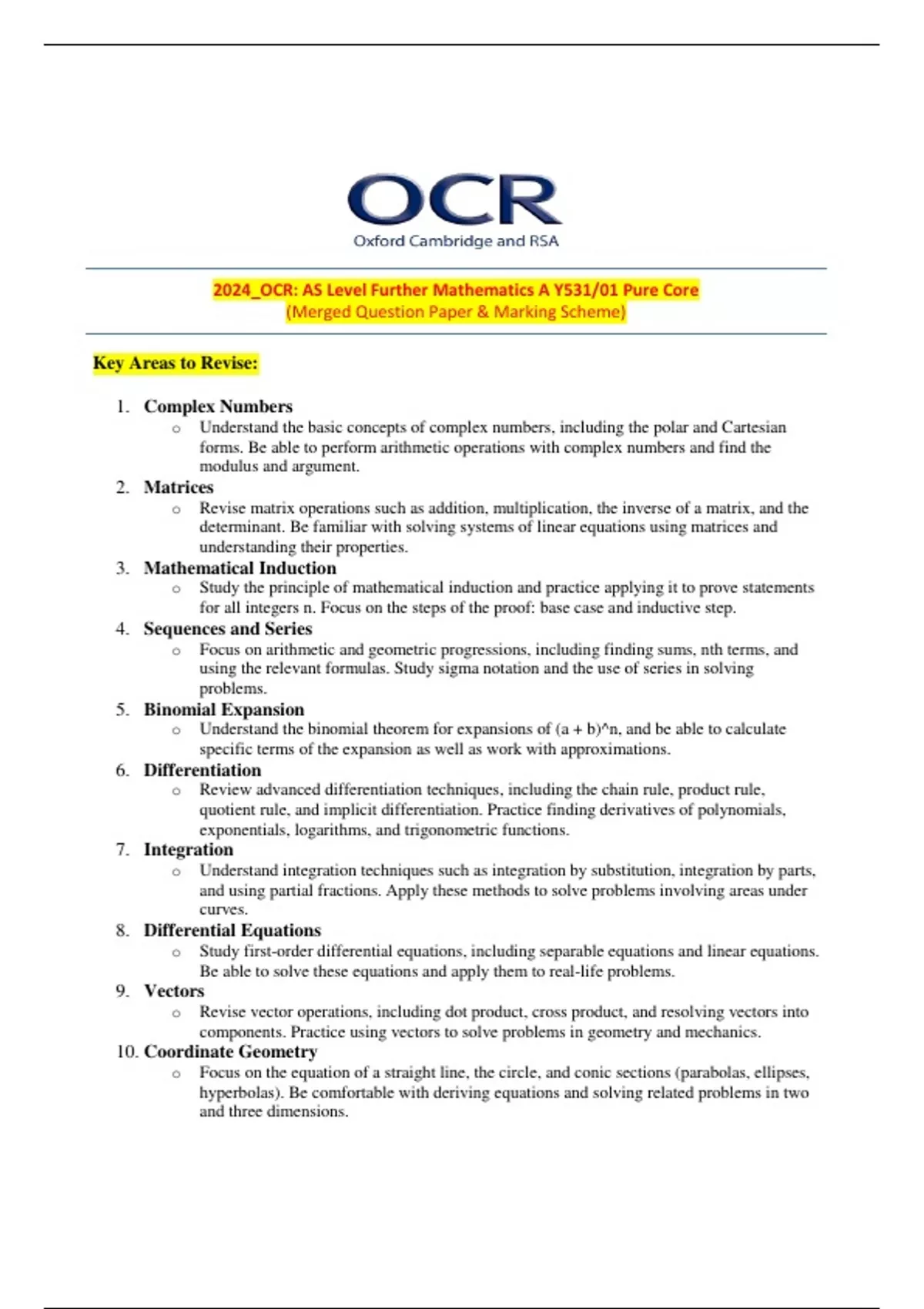 2024_OCR: AS Level Further Mathematics A Y531/01 Pure Core (Merged ...
