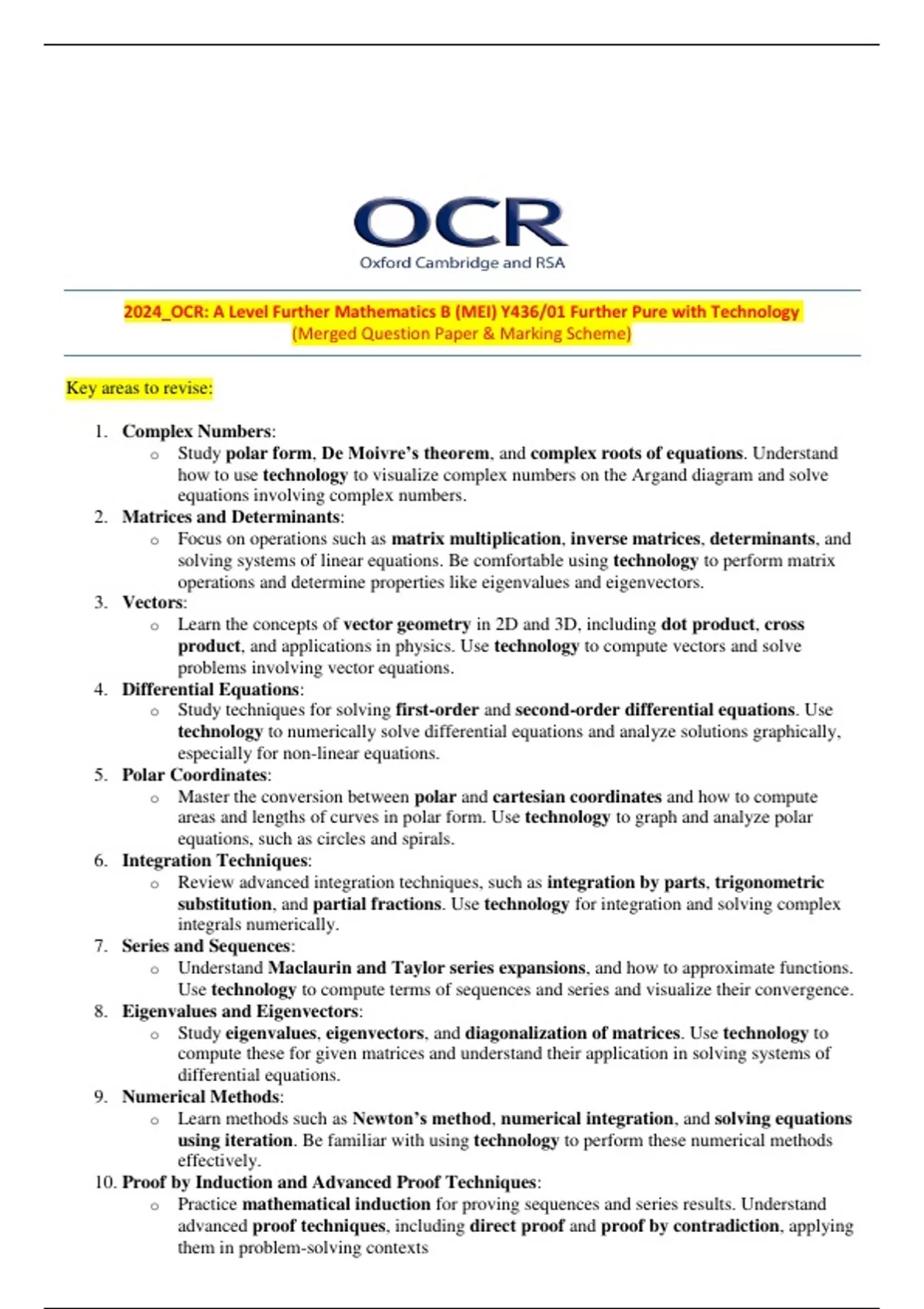 2024_OCR: A Level Further Mathematics B (MEI) Y436/01 Further Pure with ...