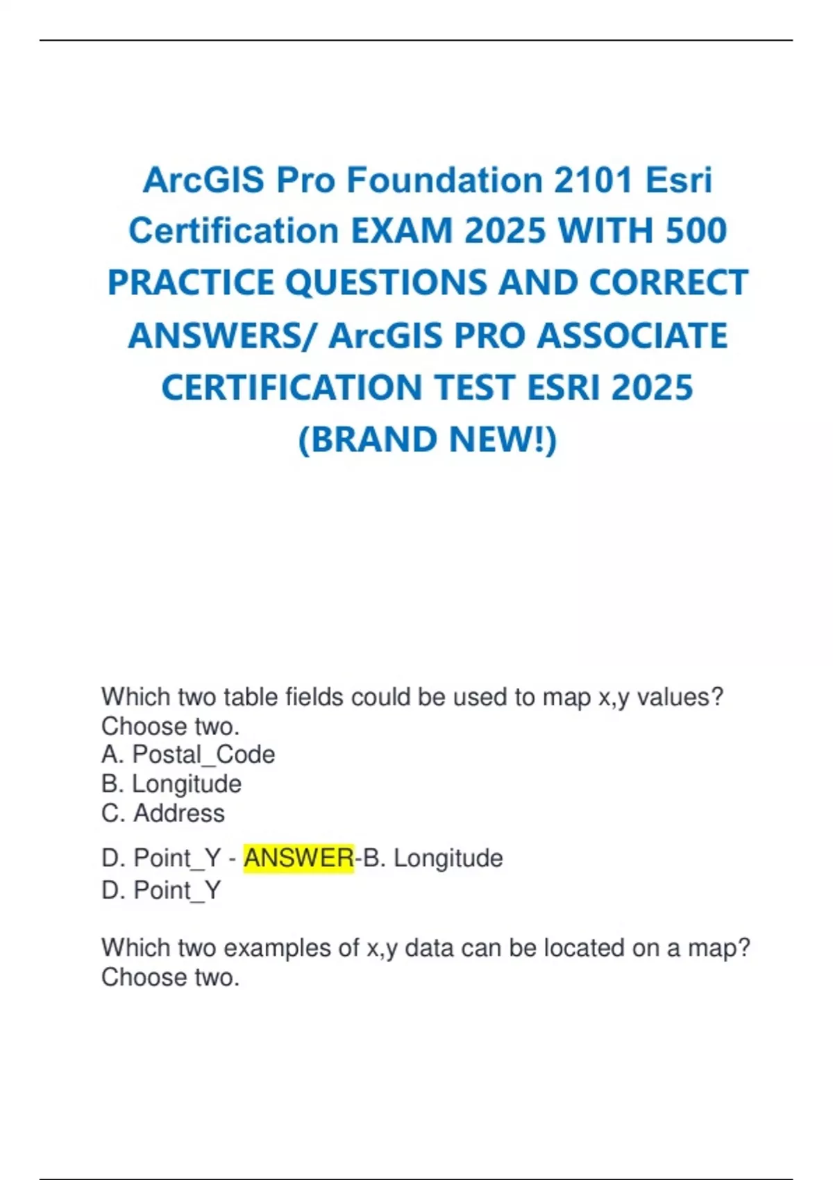 ArcGIS Pro Foundation 2101 Esri Certification EXAM 2025 WITH 500 ...