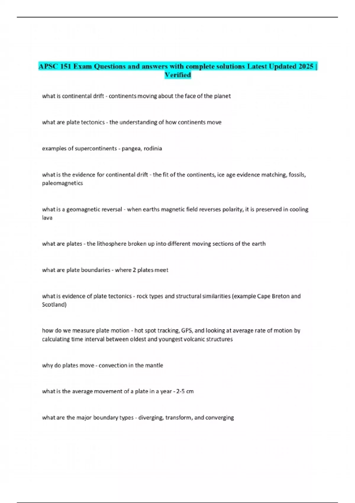 APSC 151 Exam Questions and answers with complete solutions Latest ...