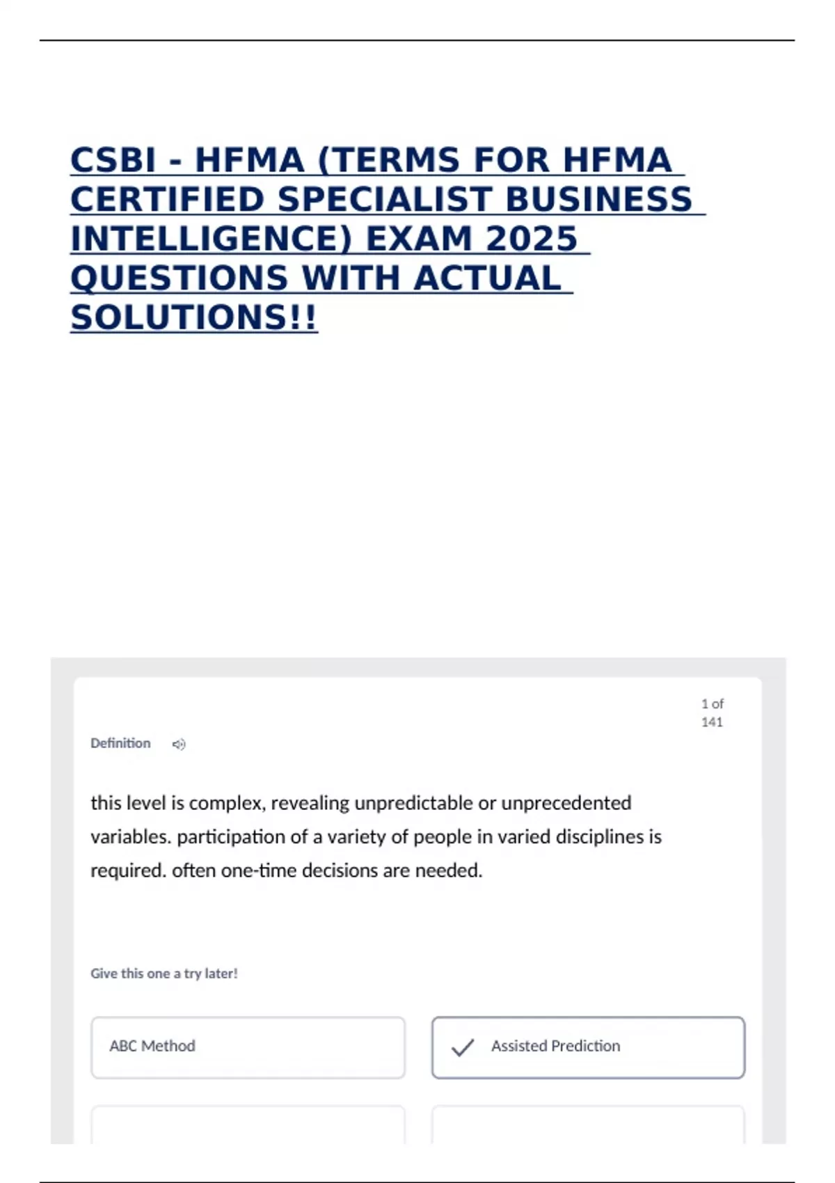 CSBI - HFMA (TERMS FOR HFMA CERTIFIED SPECIALIST BUSINESS INTELLIGENCE ...