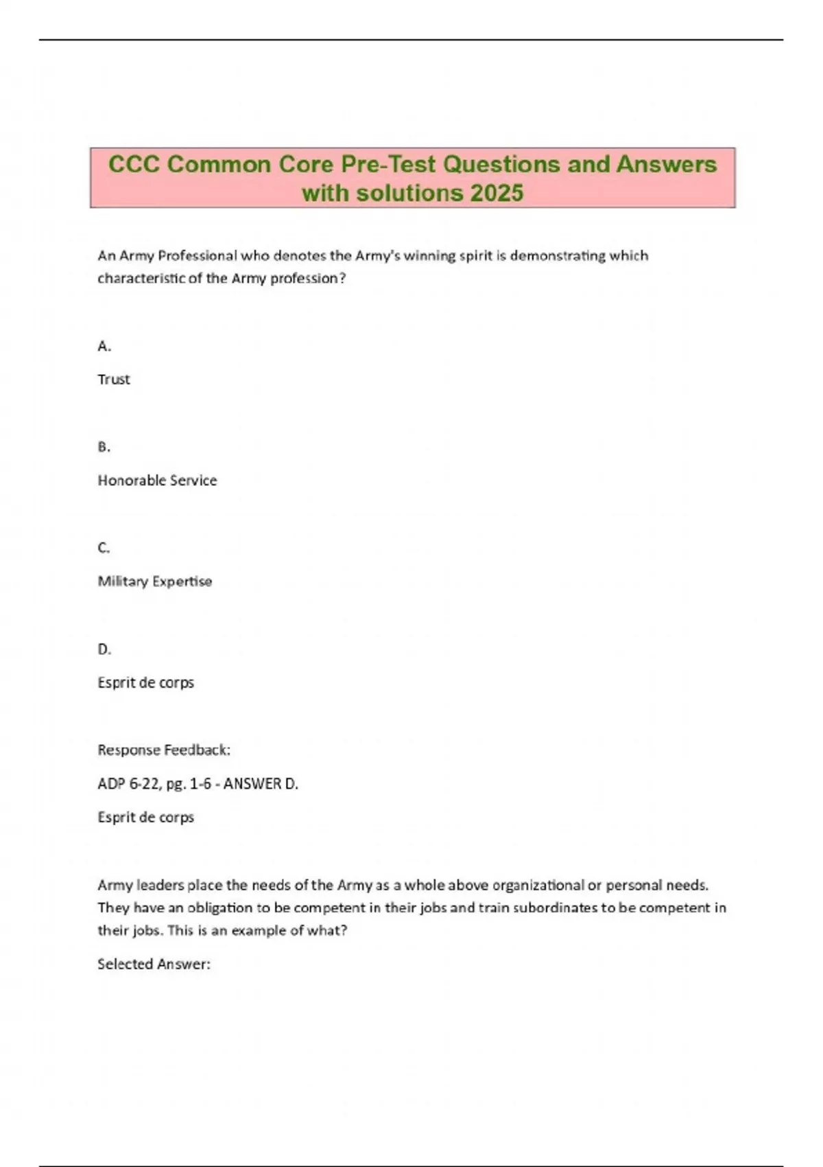 CCC Common Core Pre-Test Questions and Answers with solutions 2025 ...