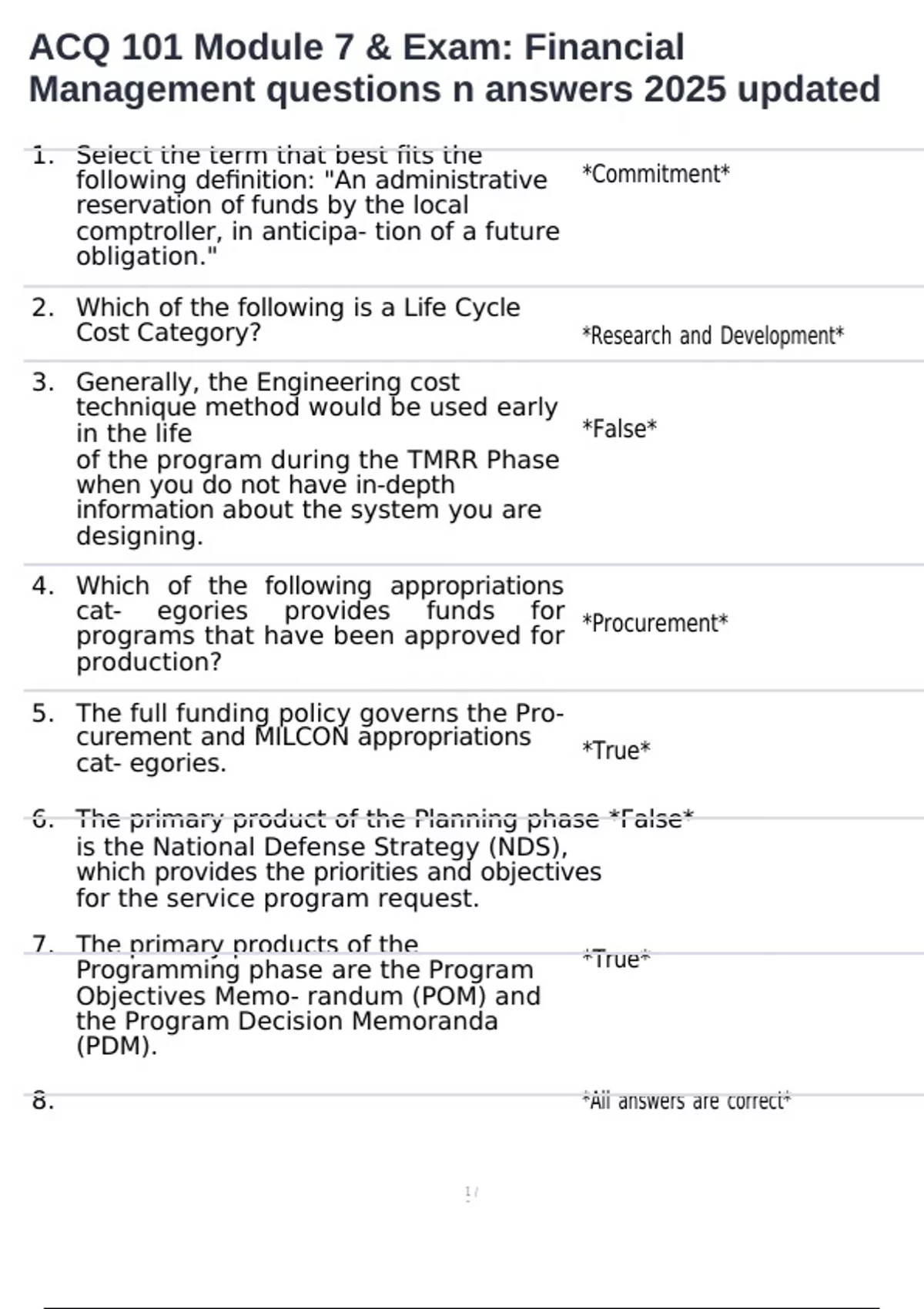 ACQ 101 Module 7 & Exam: Financial Management questions n answers 2025 updated - ACQ 101 - Stuvia US