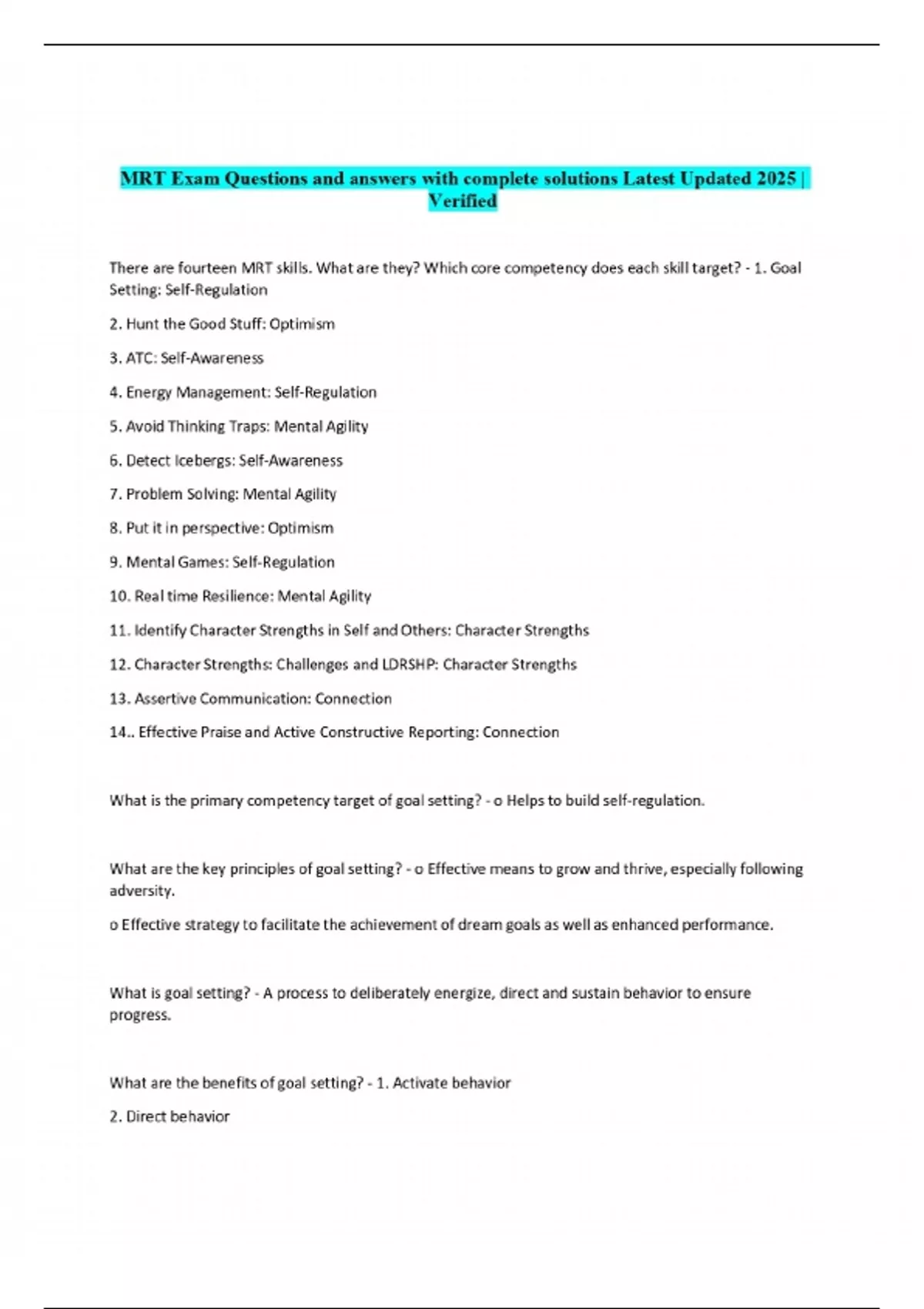 ARMY MRT Exam Questions and answers with complete solutions Latest ...