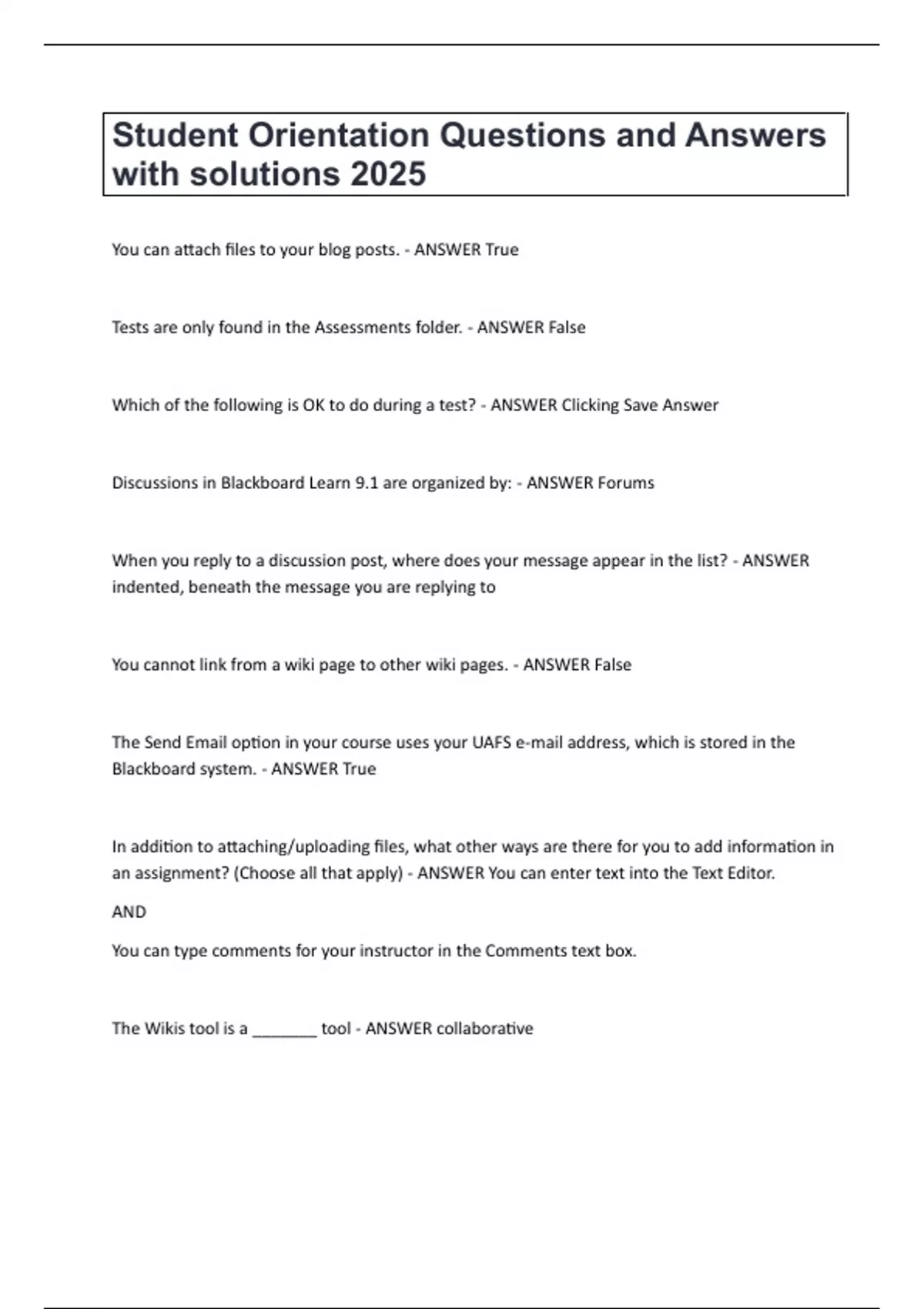 Student Orientation Questions and Answers with solutions 2025 - CCC ...