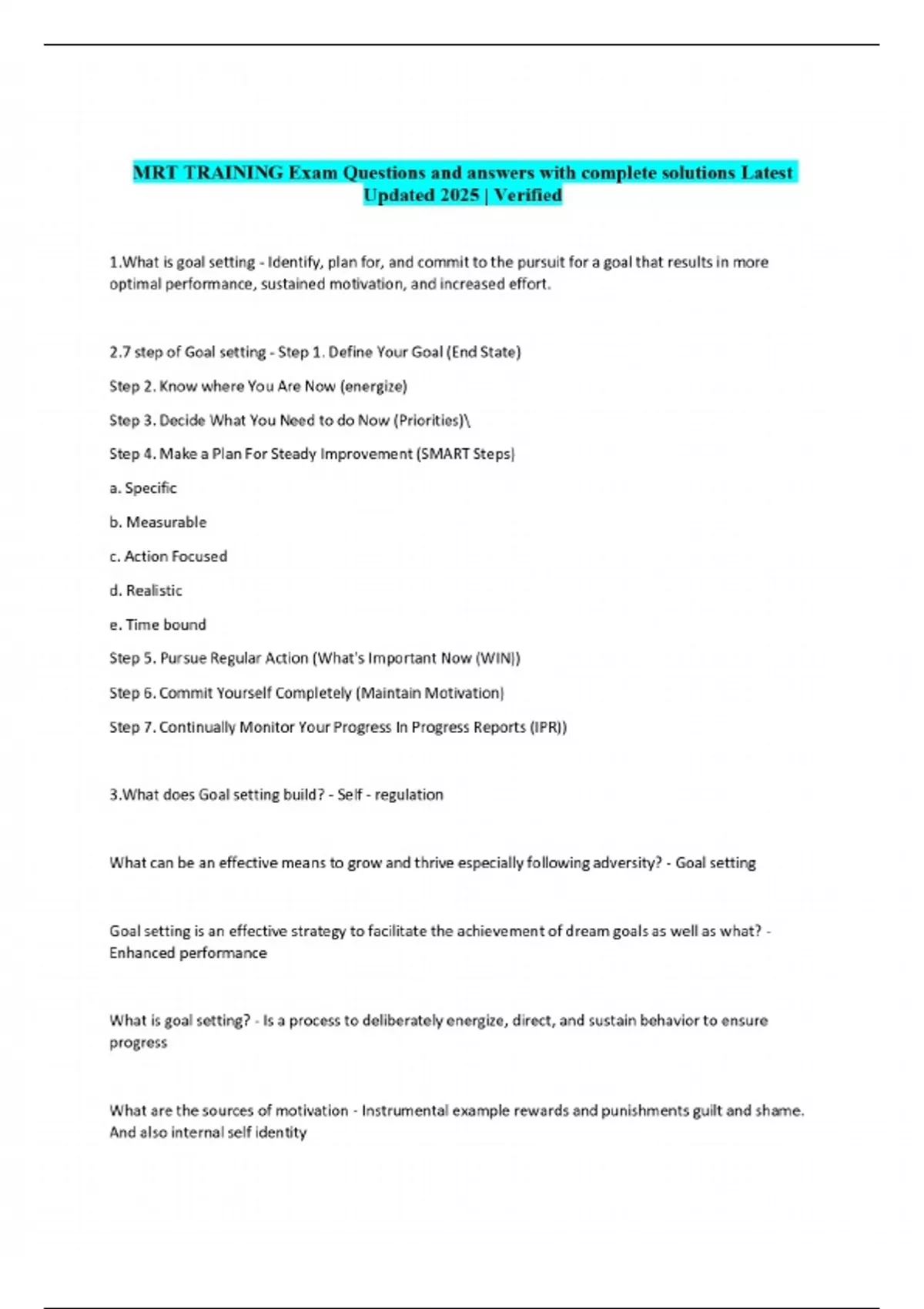 ARMY MRT Exam Questions and answers with complete solutions Latest ...