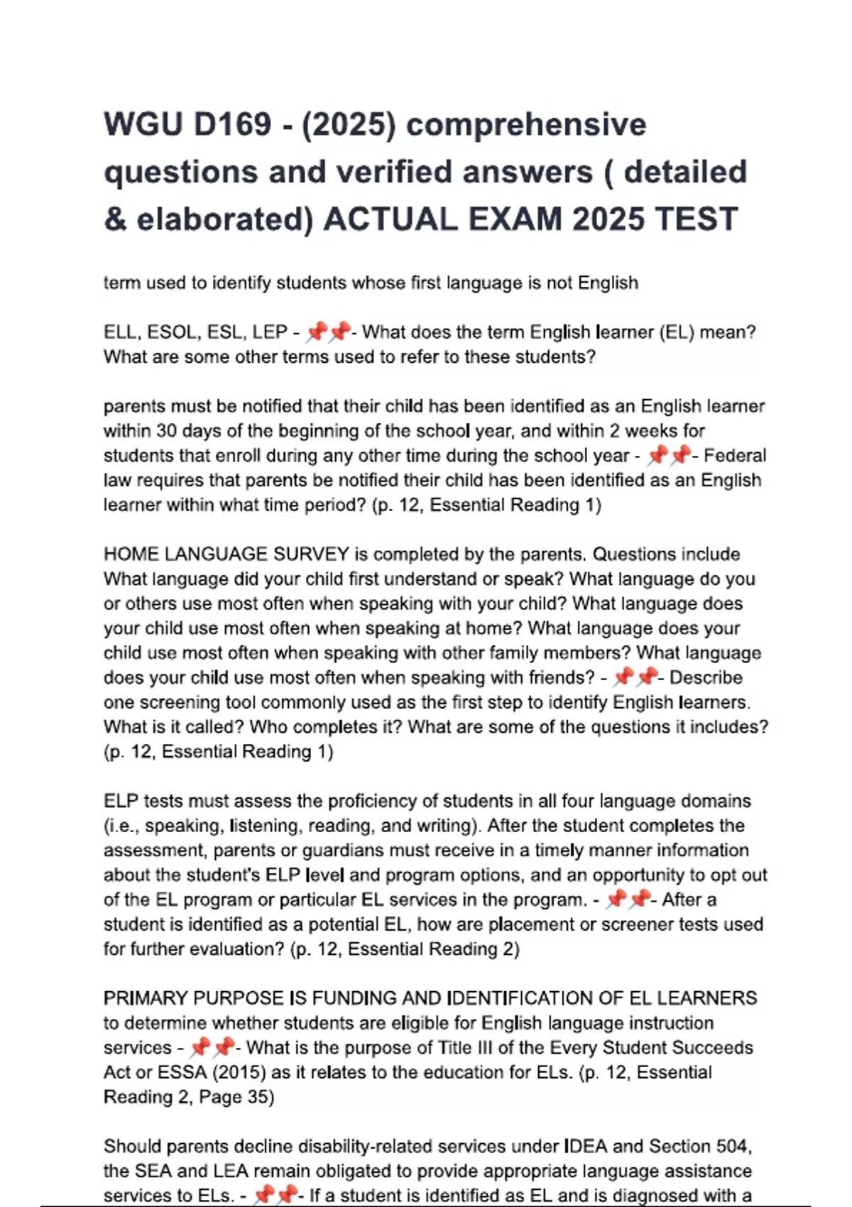 WGU D169 Study Guide (2025) update, Questions and Answers - TESTS ...