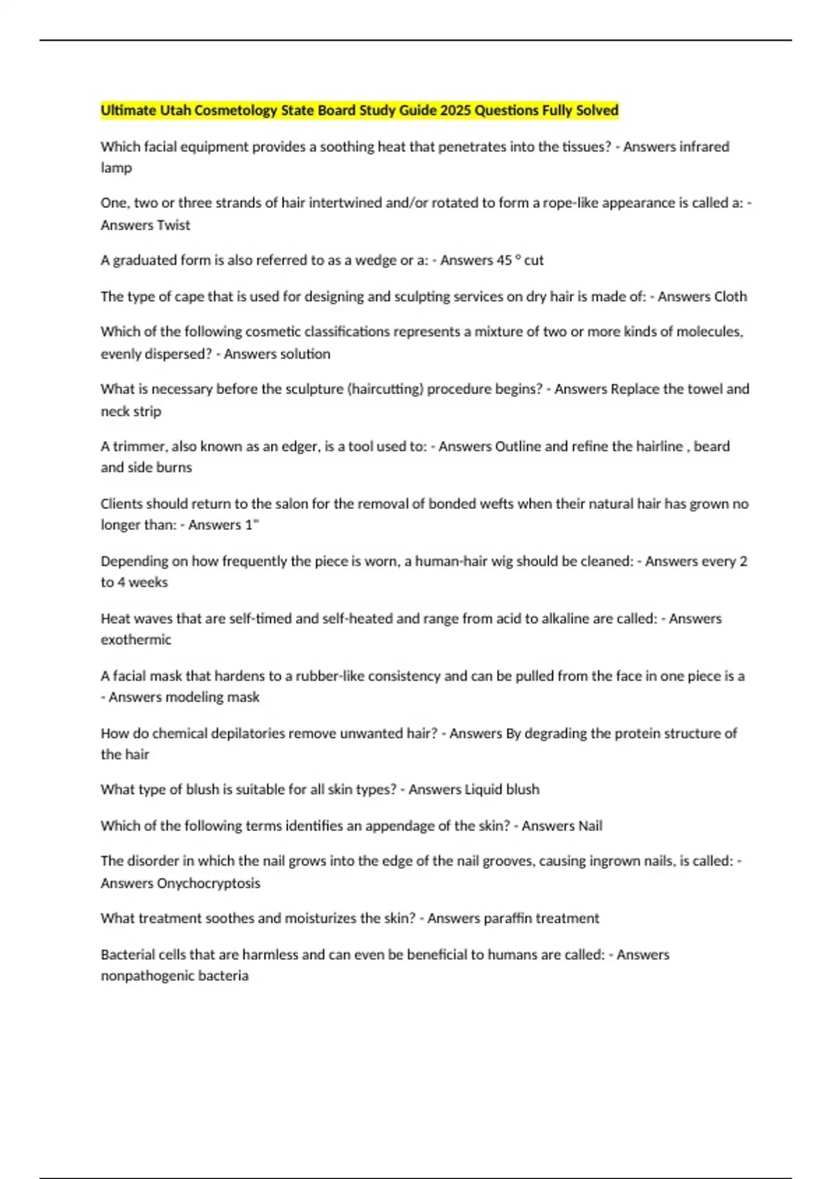 Ultimate Utah Cosmetology State Board Study Guide 2025 Questions Fully ...