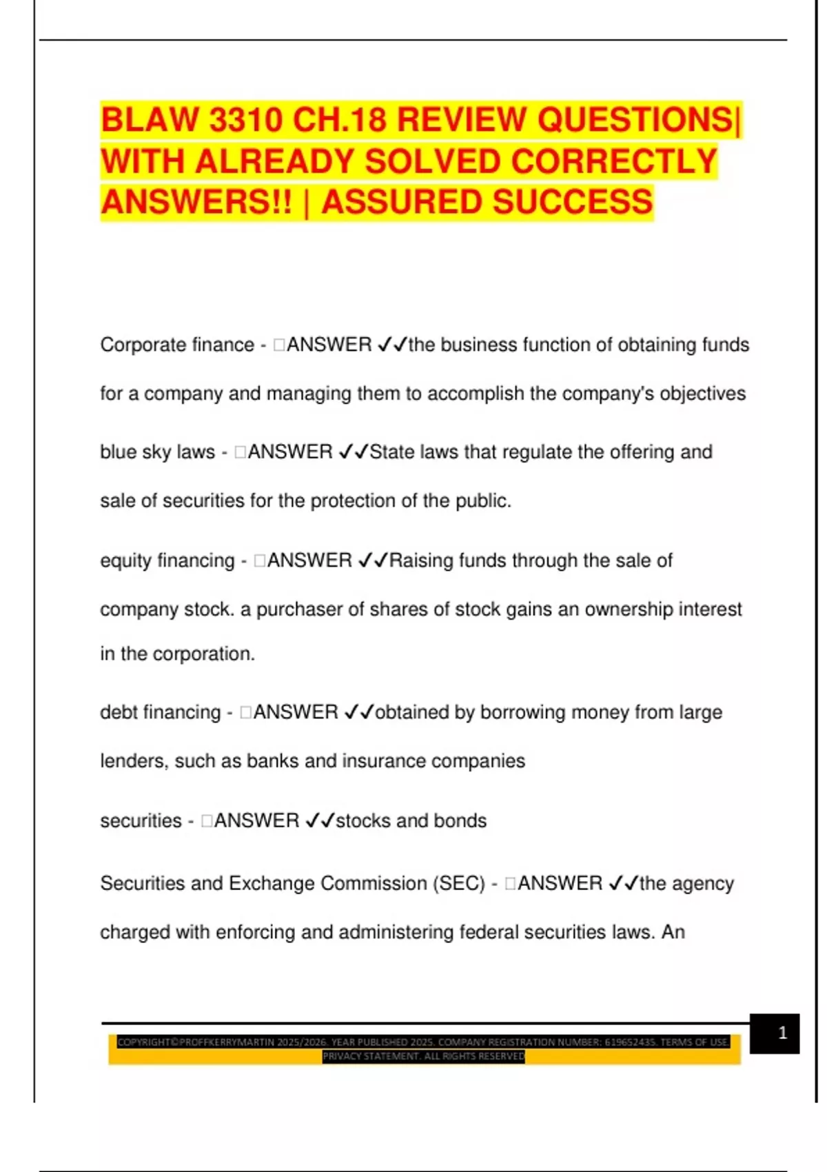 BLAW 3310 CH.18 REVIEW QUESTIONS| WITH ALREADY SOLVED CORRECTLY ANSWERS ...
