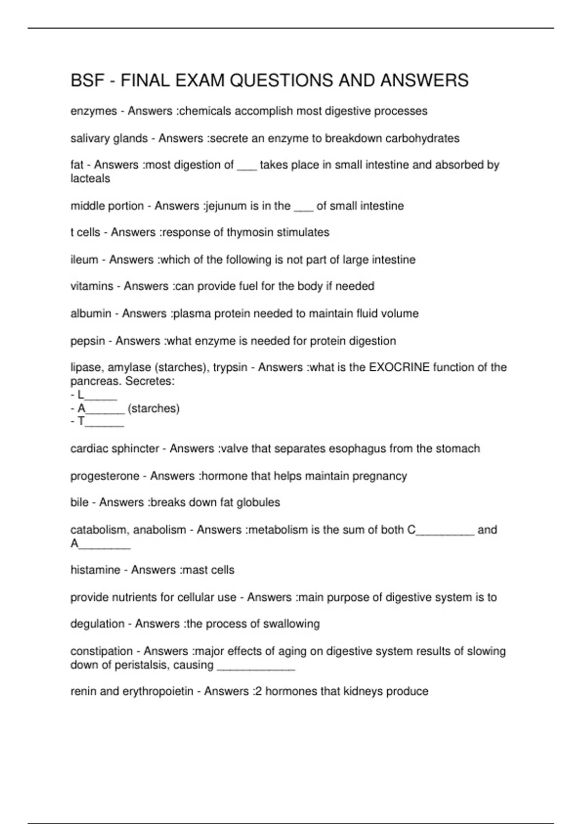 BSF - FINAL EXAM QUESTIONS AND ANSWERS - BSF - Stuvia US