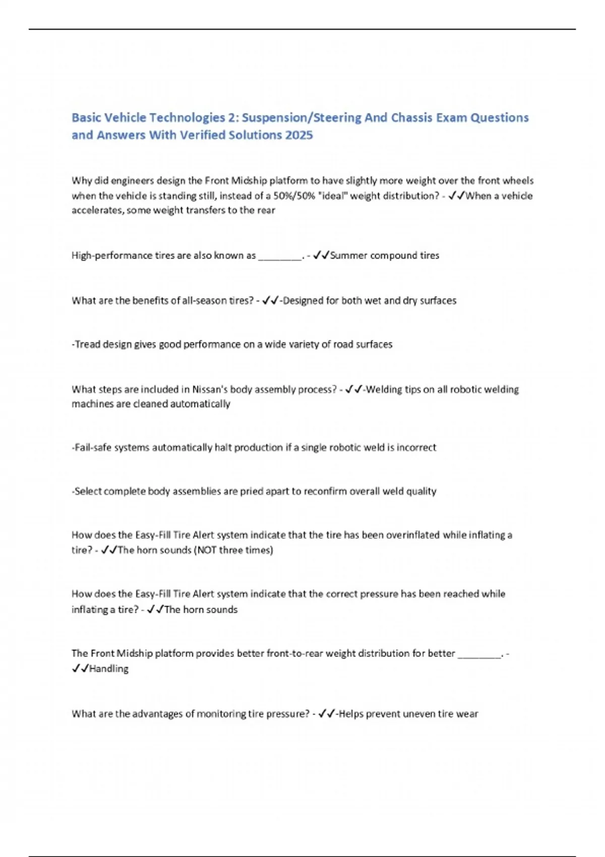 Basic Vehicle Technologies 2: Suspension/Steering And Chassis Exam ...