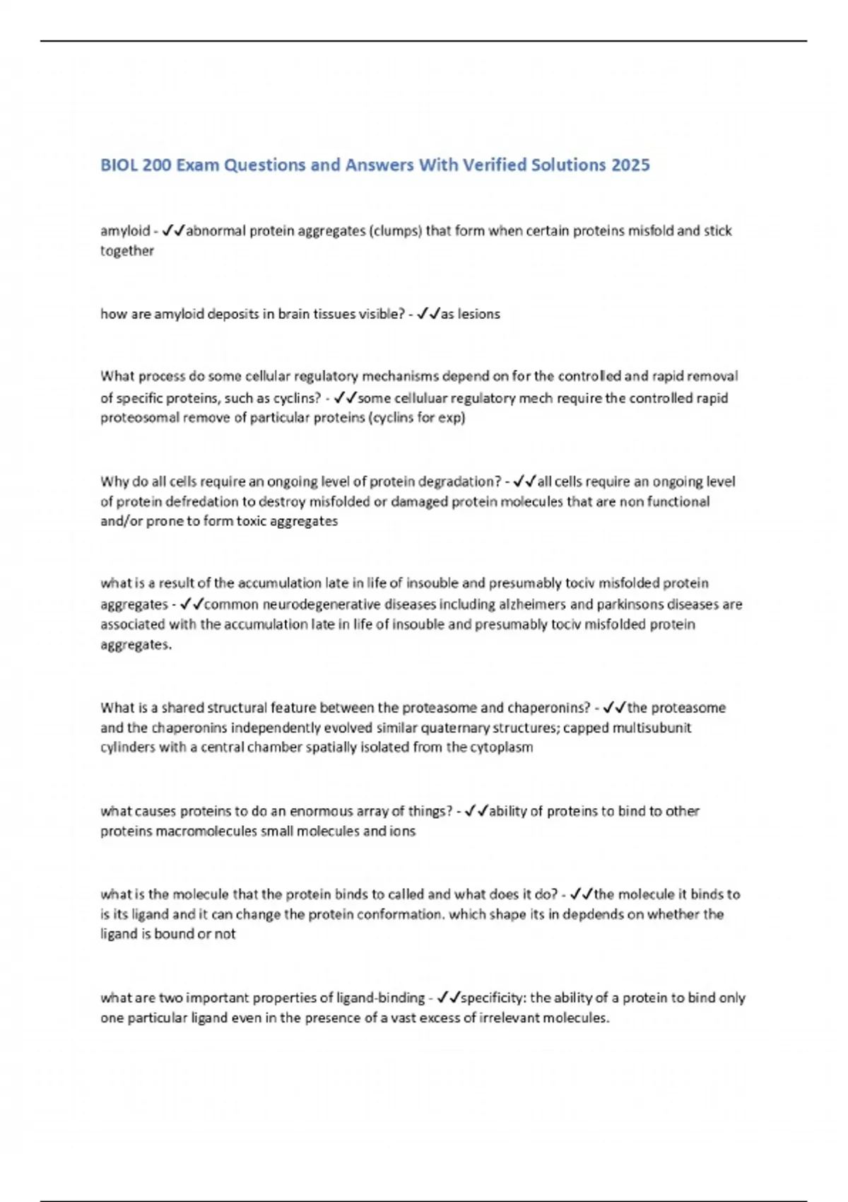 BIOL 200 Exam Questions and Answers With Verified Solutions 2025 - BIOL 200 - Stuvia US