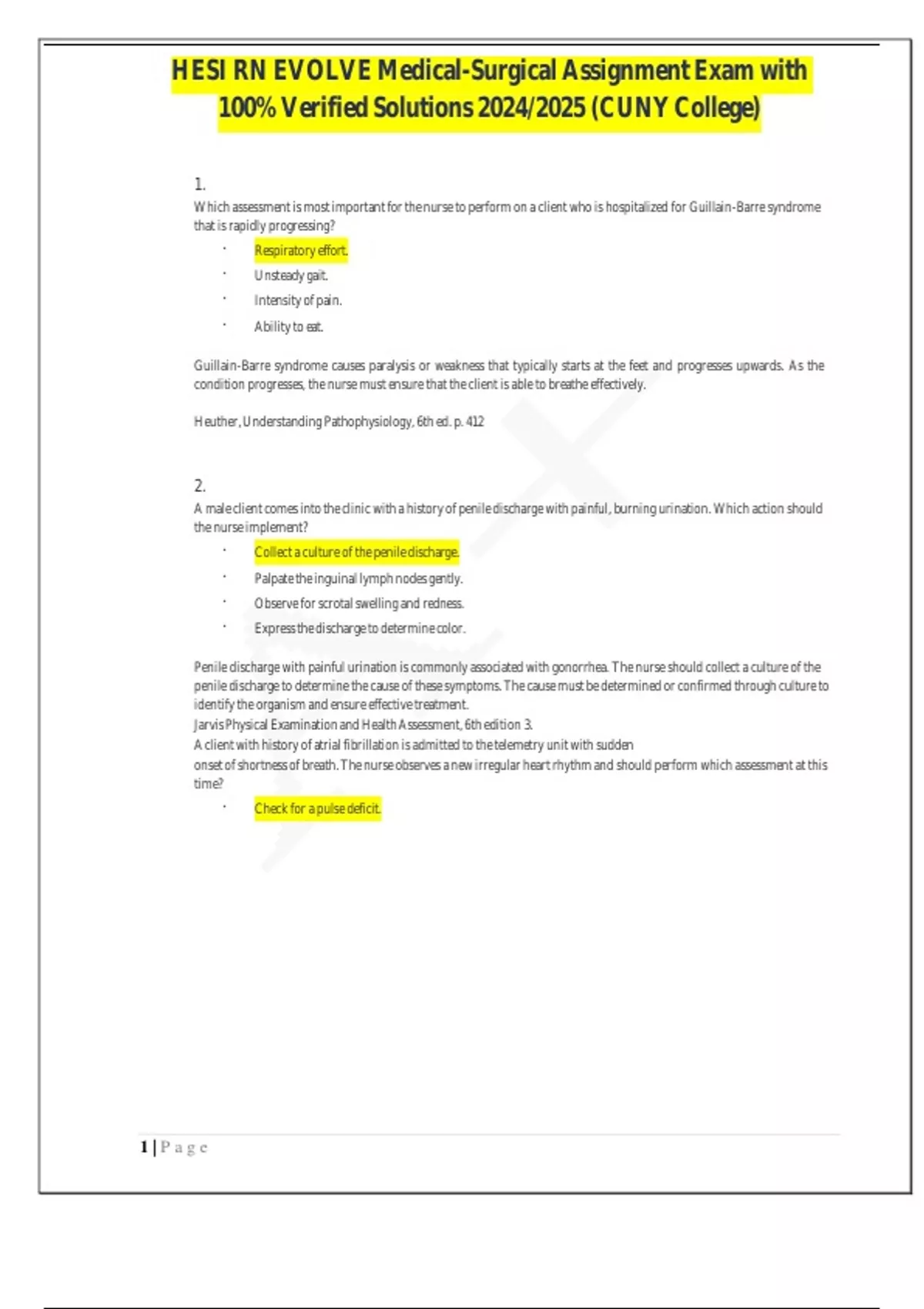 HESI RN EVOLVE Medical-Surgical Assignment Exam with 100% Verified ...