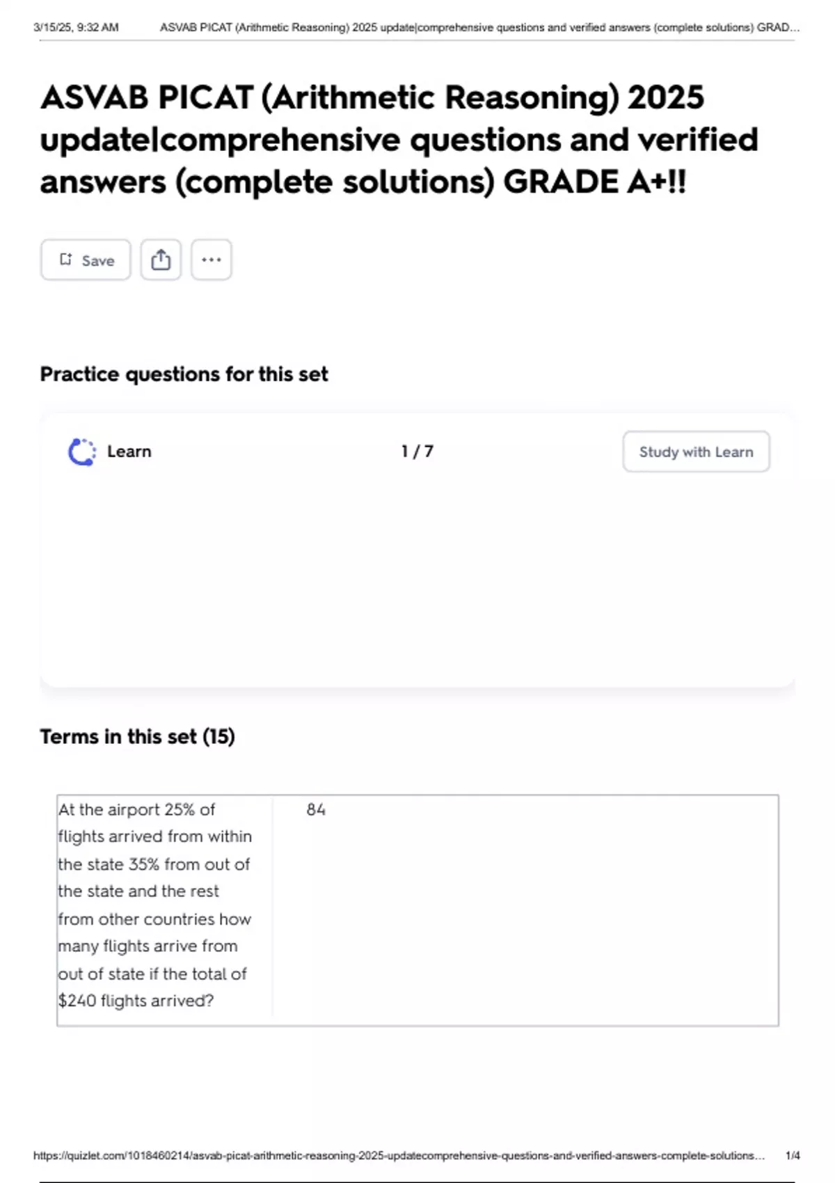 ASVAB PICAT (Arithmetic Reasoning) 2025 update|comprehensive questions ...