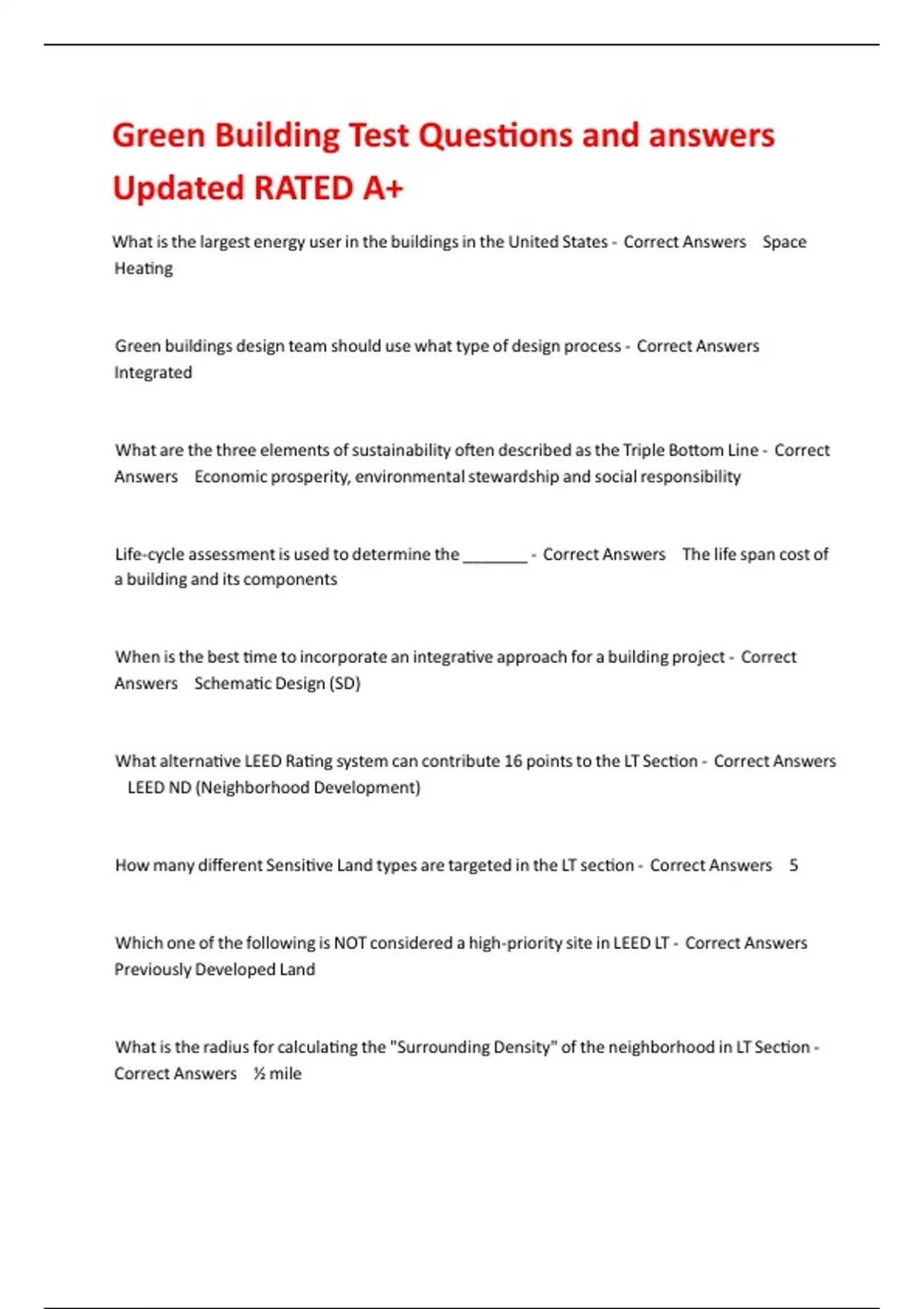 Green Building Test Questions and answers Updated RATED A+ - Green ...