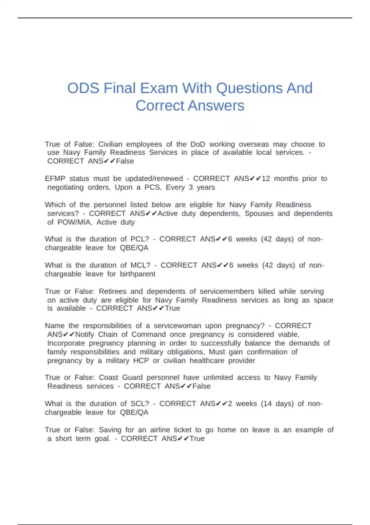 ODS Final Exam With Questions And Correct Answers - ODS, - Stuvia US