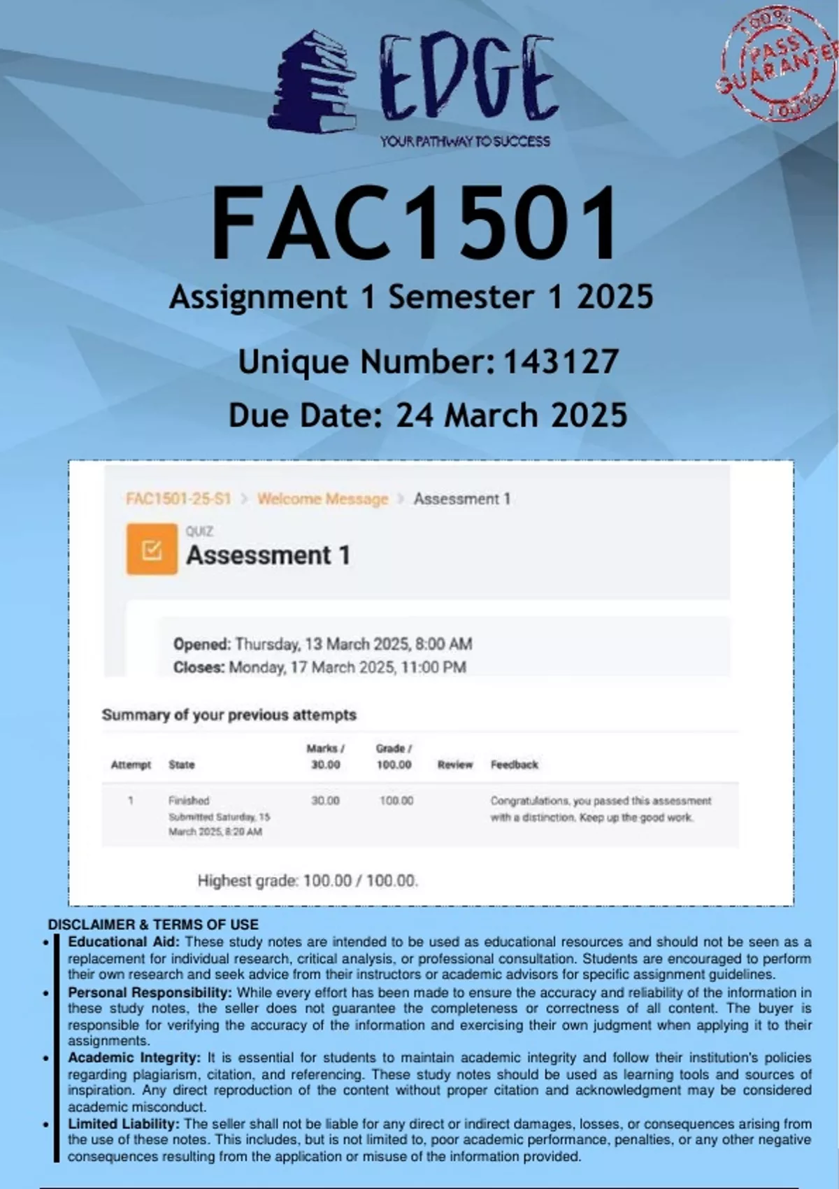FAC1501 Assignment 1 (ANSWERS) Semester 1 2025 - DISTINCTION GUARANTEED ...