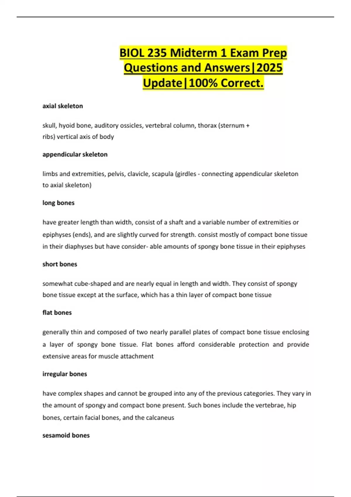 BIOL 235 Midterm 1 Exam Prep Questions and Answers|2025 Update|100% Correct. - BIOL 235 - Stuvia US