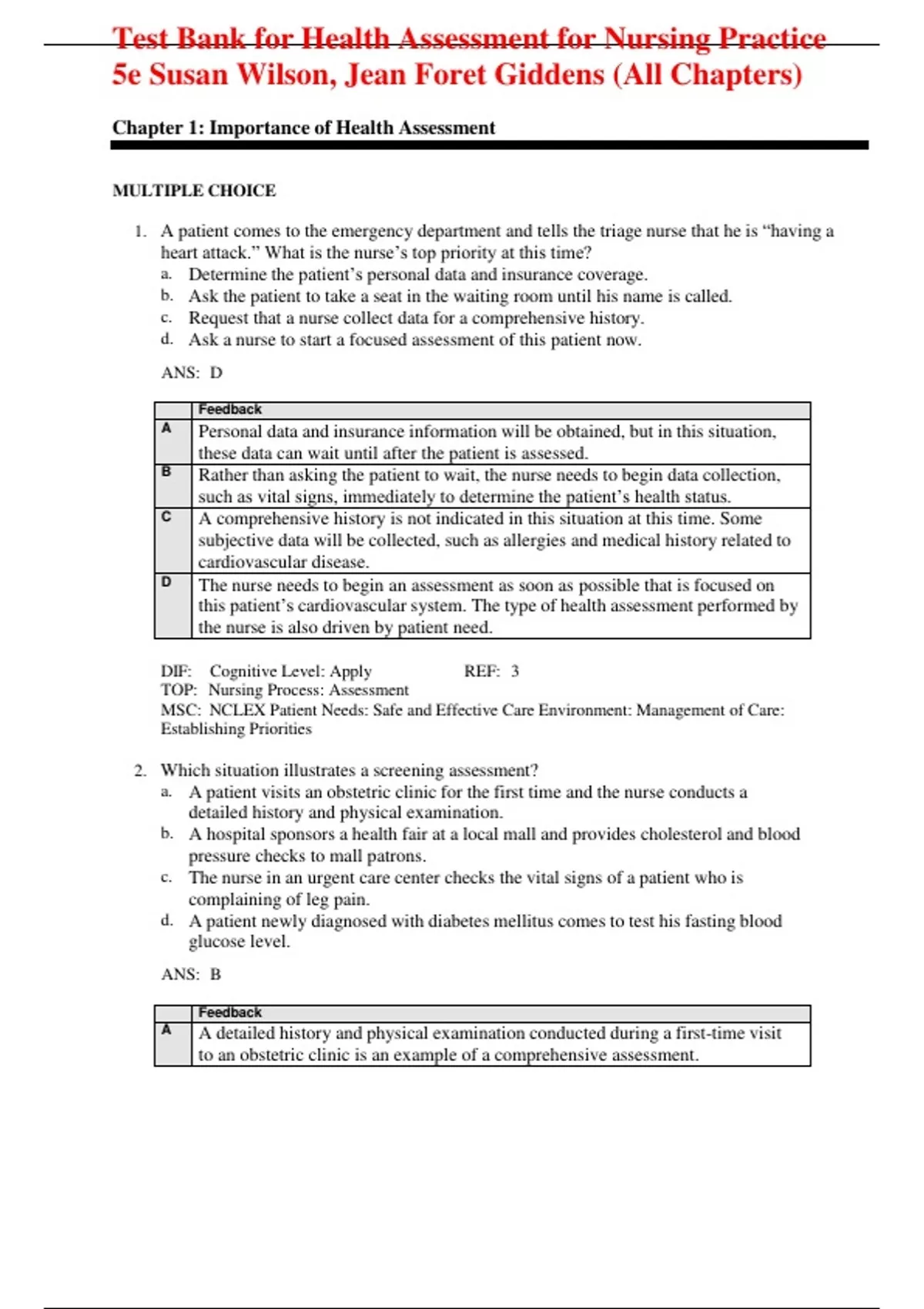 Test Bank for Health Assessment for Nursing Practice 5TH EDITION BY ...
