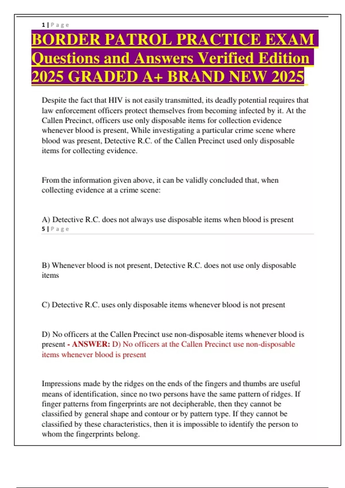 BORDER PATROL PRACTICE EXAM Questions and Answers Verified Edition 2025 ...